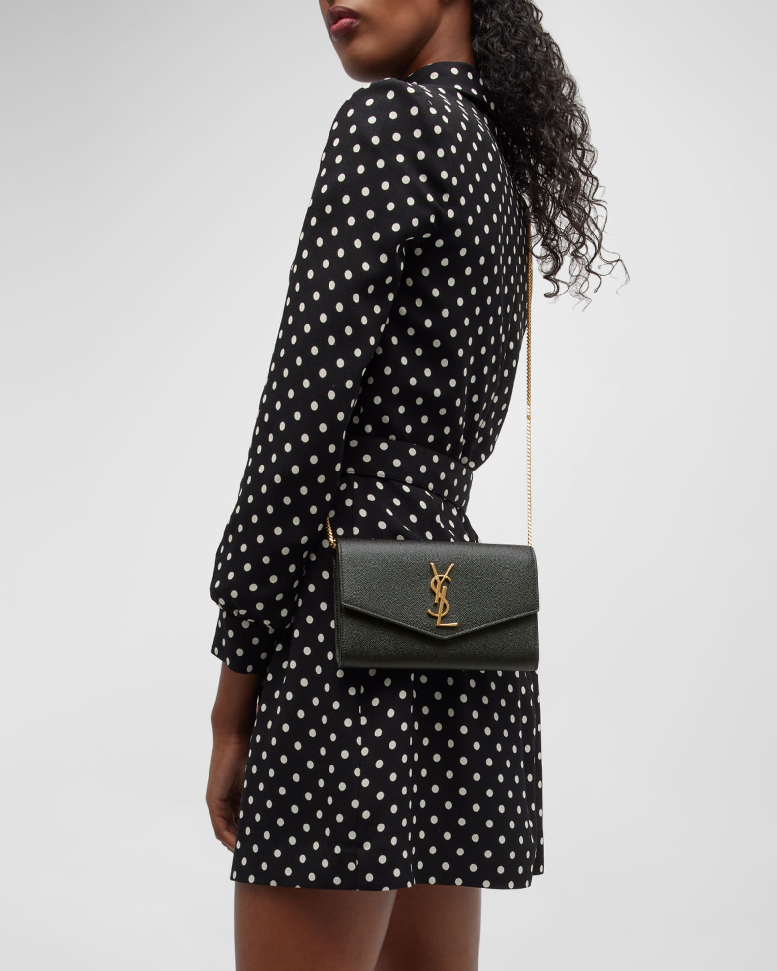 Saint Laurent Uptown YSL Wallet on Chain in Grained Leather | Neiman Marcus