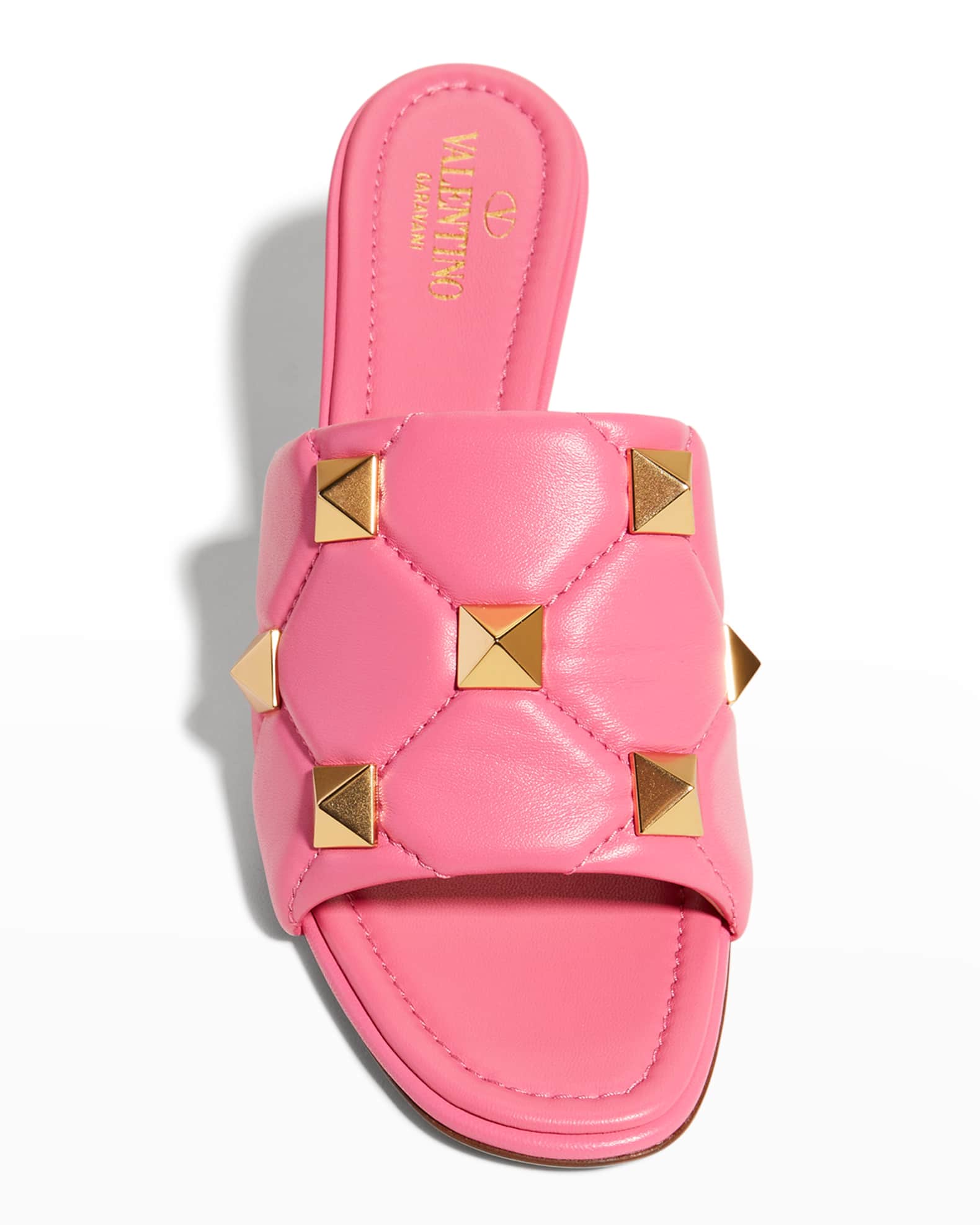Valentino Garavani Roman Stud Quilted Napa Slide Sandals | Neiman Marcus