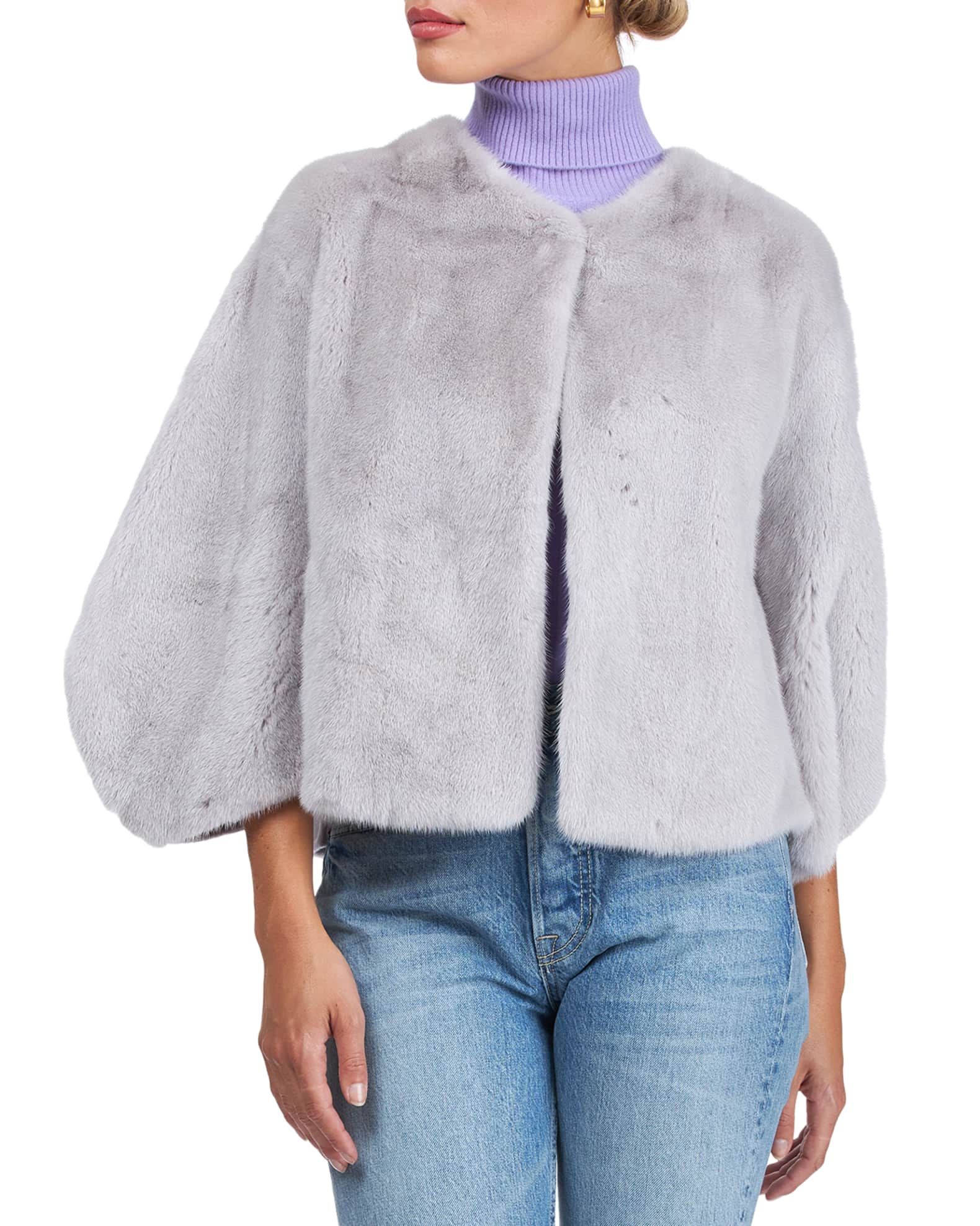 Gorski Mink Collarless Wool-Back Jacket | Neiman Marcus