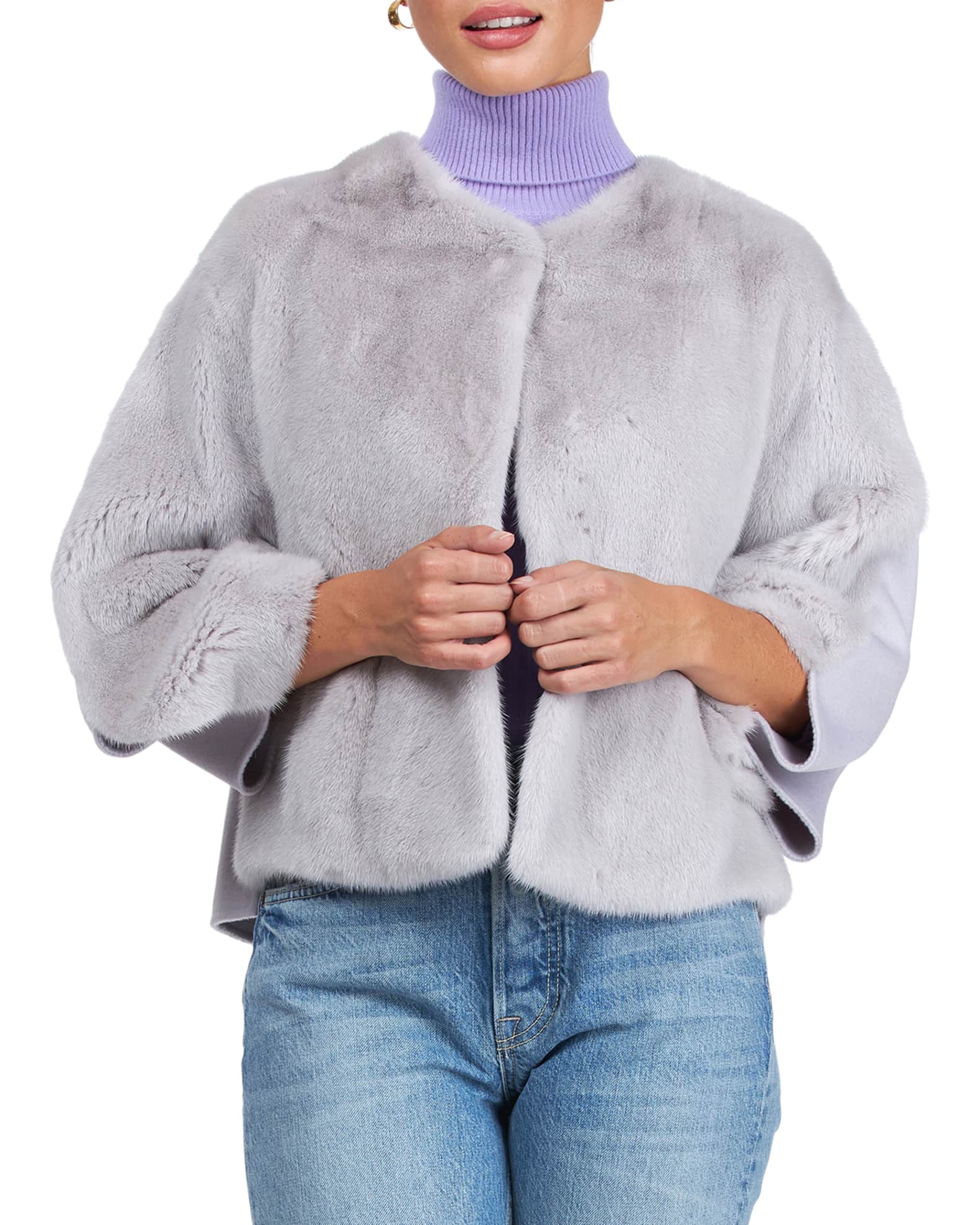 Gorski Mink Collarless Wool-Back Jacket | Neiman Marcus