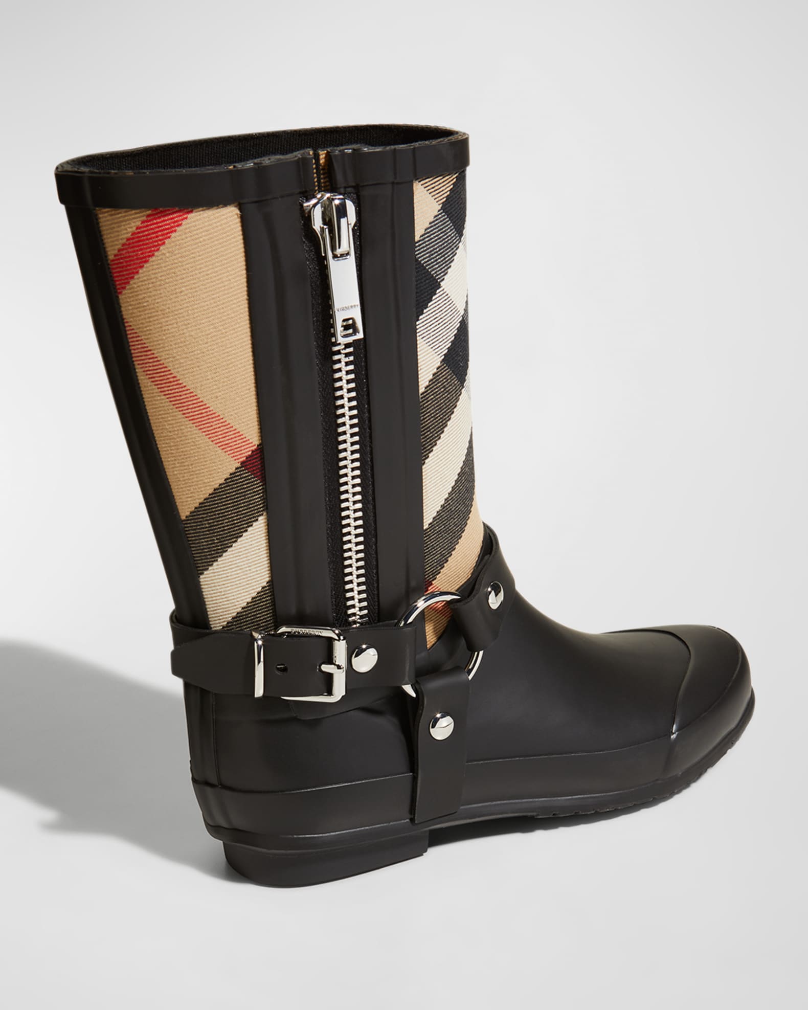 Burberry Zane Vintage Check Harness Rain Boots | Neiman Marcus