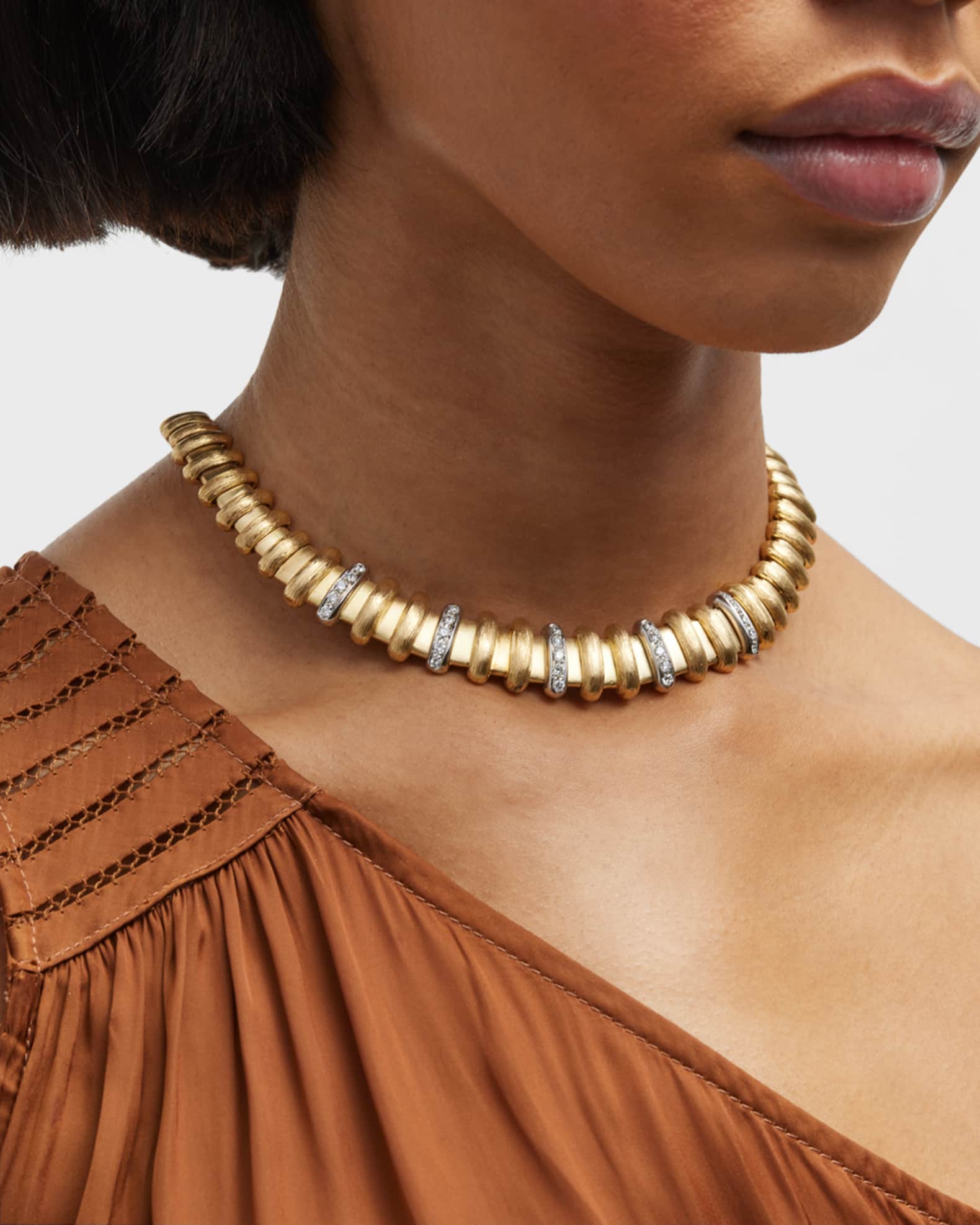 NM Estate Estate 18K Yellow and White Gold Diamond Tap Bar Necklace ...