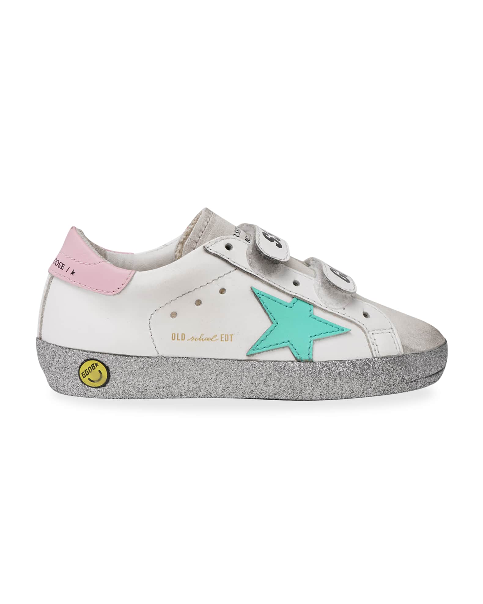 Kid's Old School Leather Grip-Strap Glitter-Sole Sneakers | Neiman Marcus