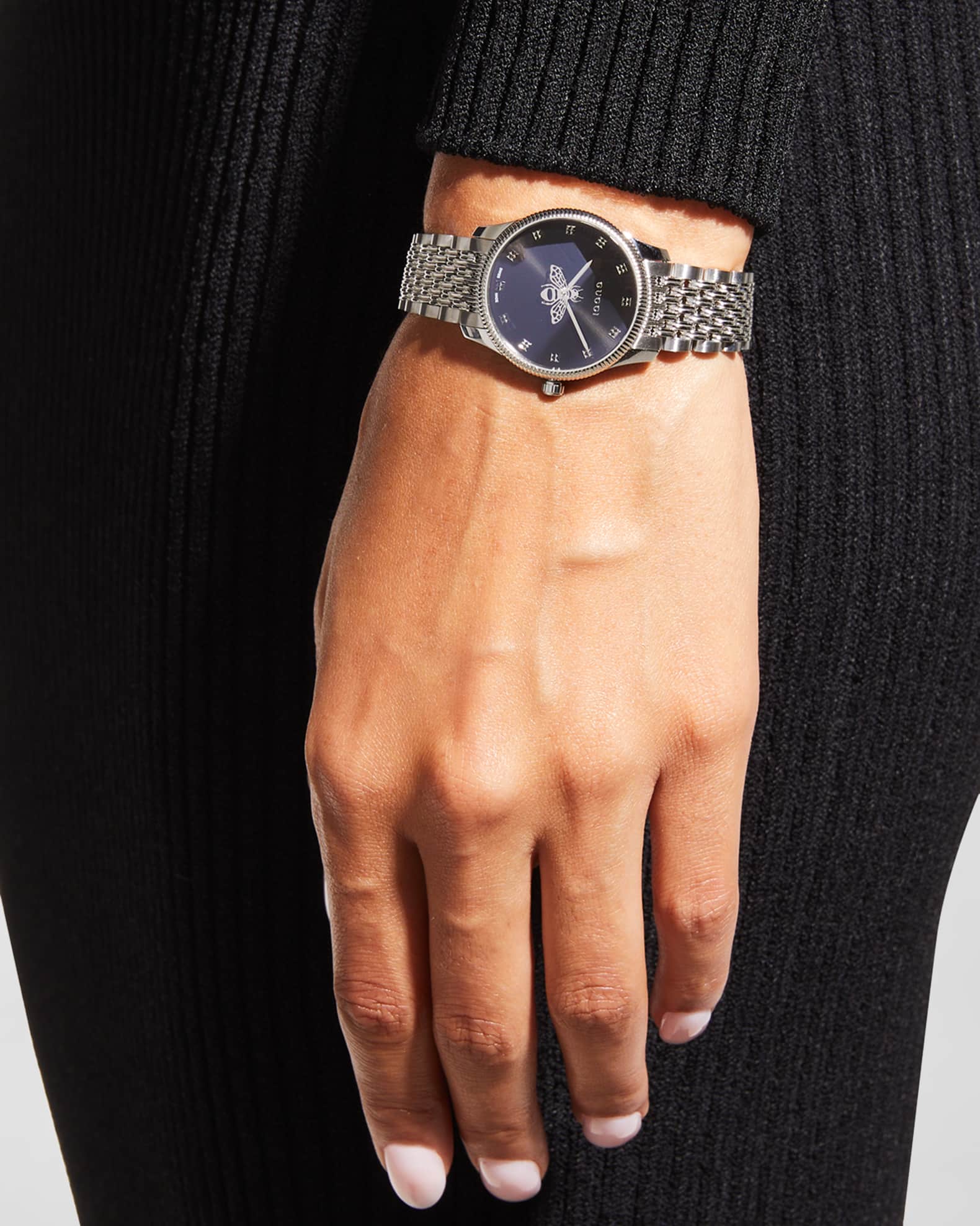 Gucci 29mm G-Timeless Black Bee Watch with Bracelet Strap, Silver ...