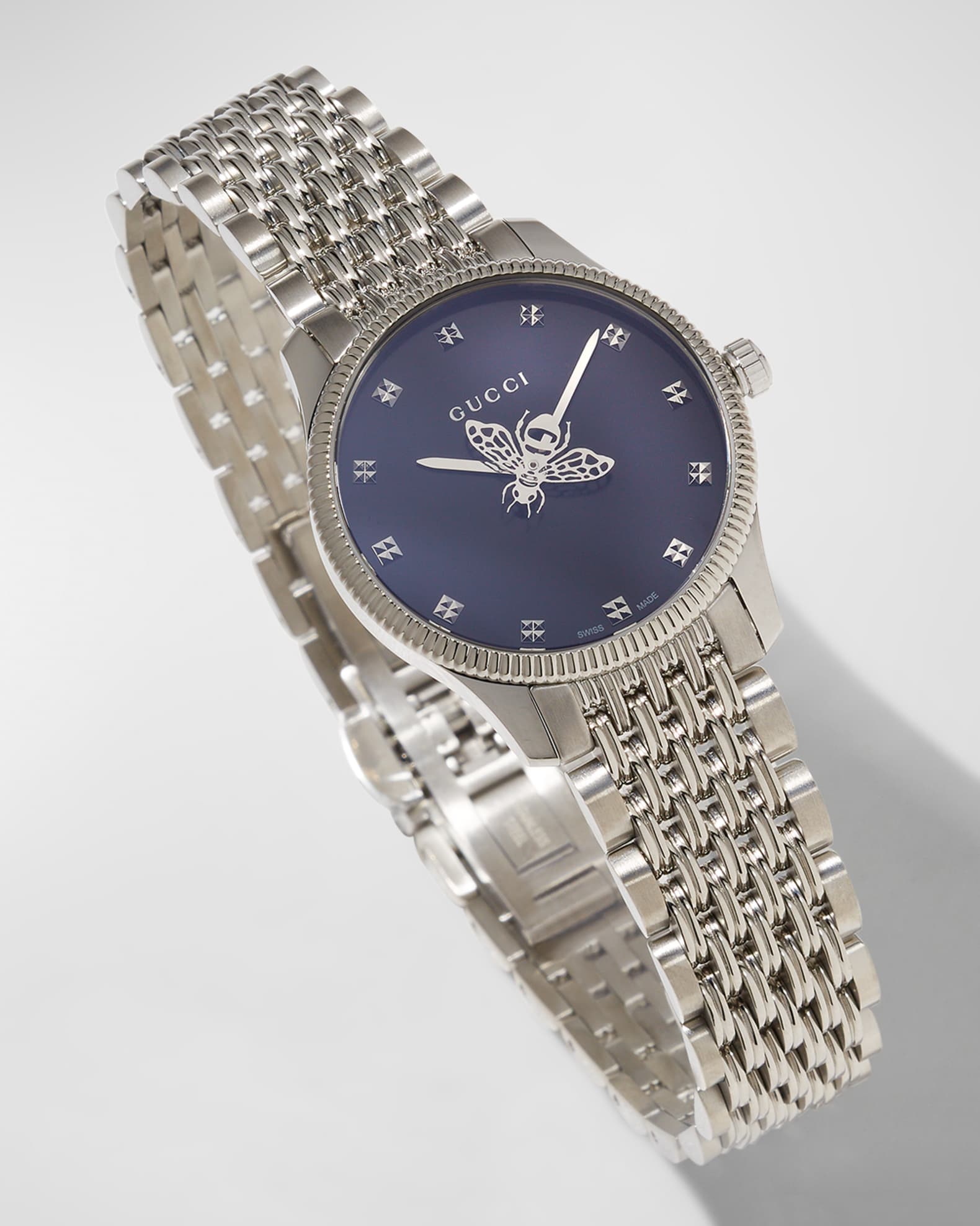 Gucci 29mm G-Timeless Black Bee Watch with Bracelet Strap, Silver ...