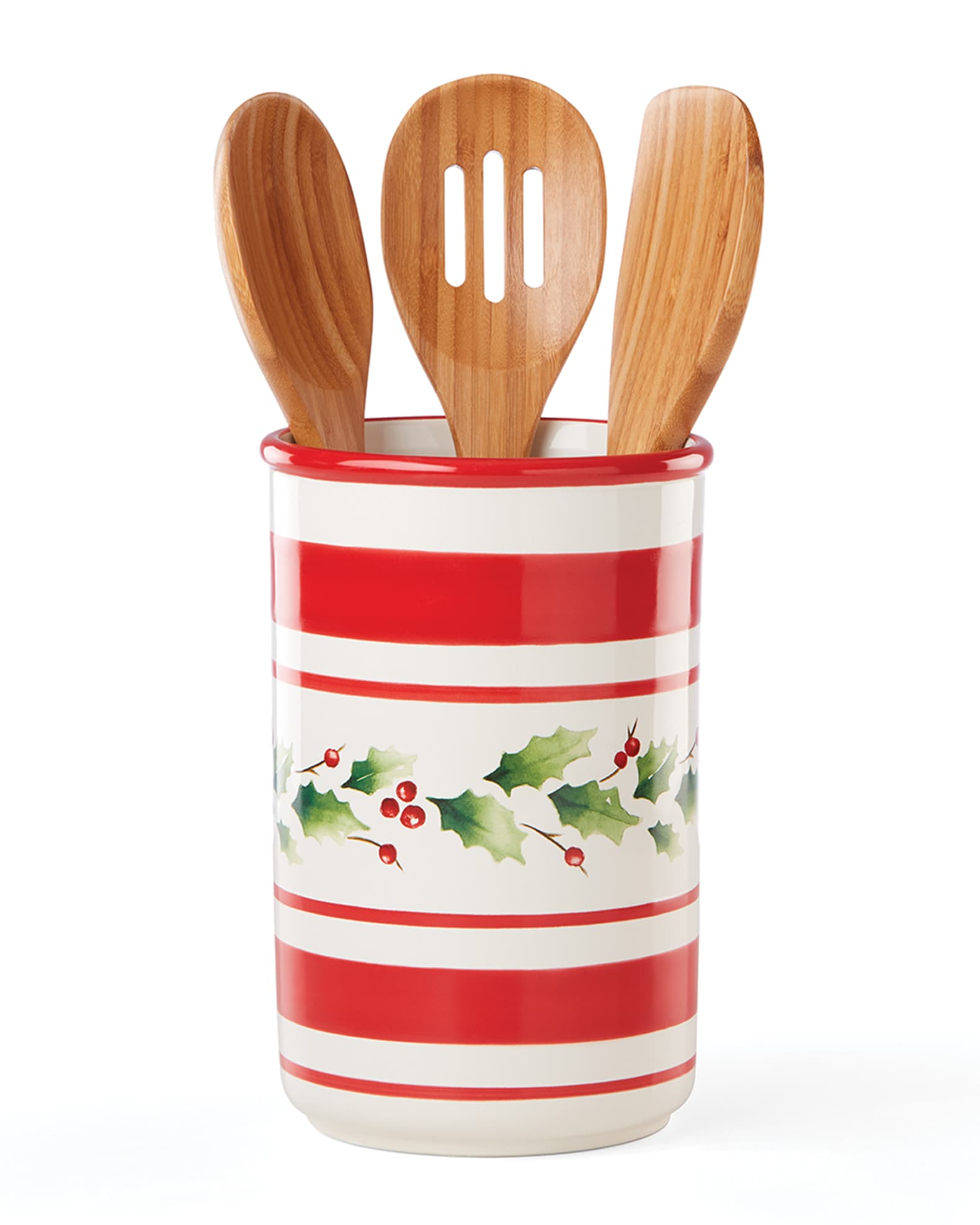 Lenox Holiday Hand-Painted Stripe Utensil Crock with 3 Utensils ...
