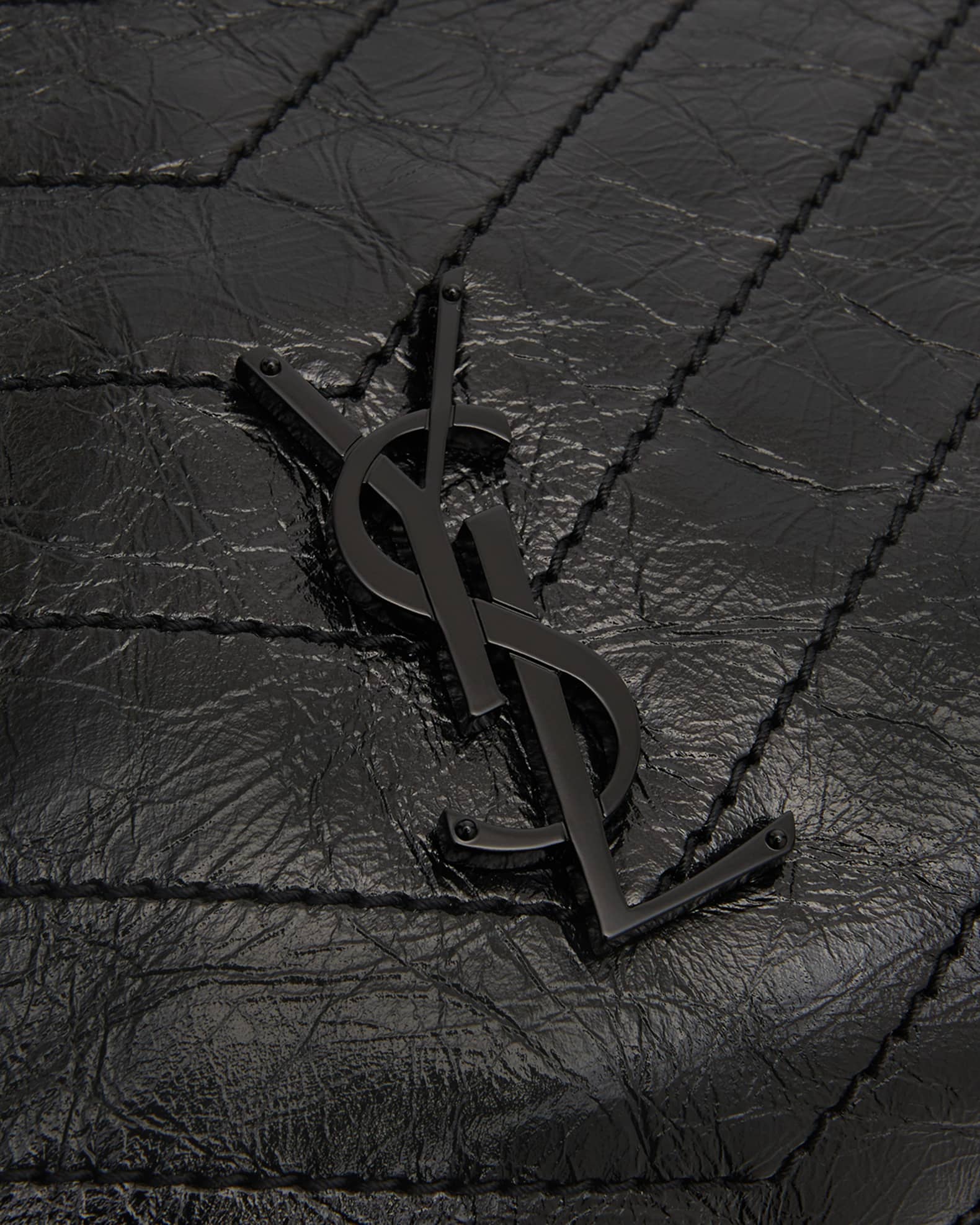 Saint Laurent Niki Medium YSL Shopper Tote Bag in Crinkled Leather ...