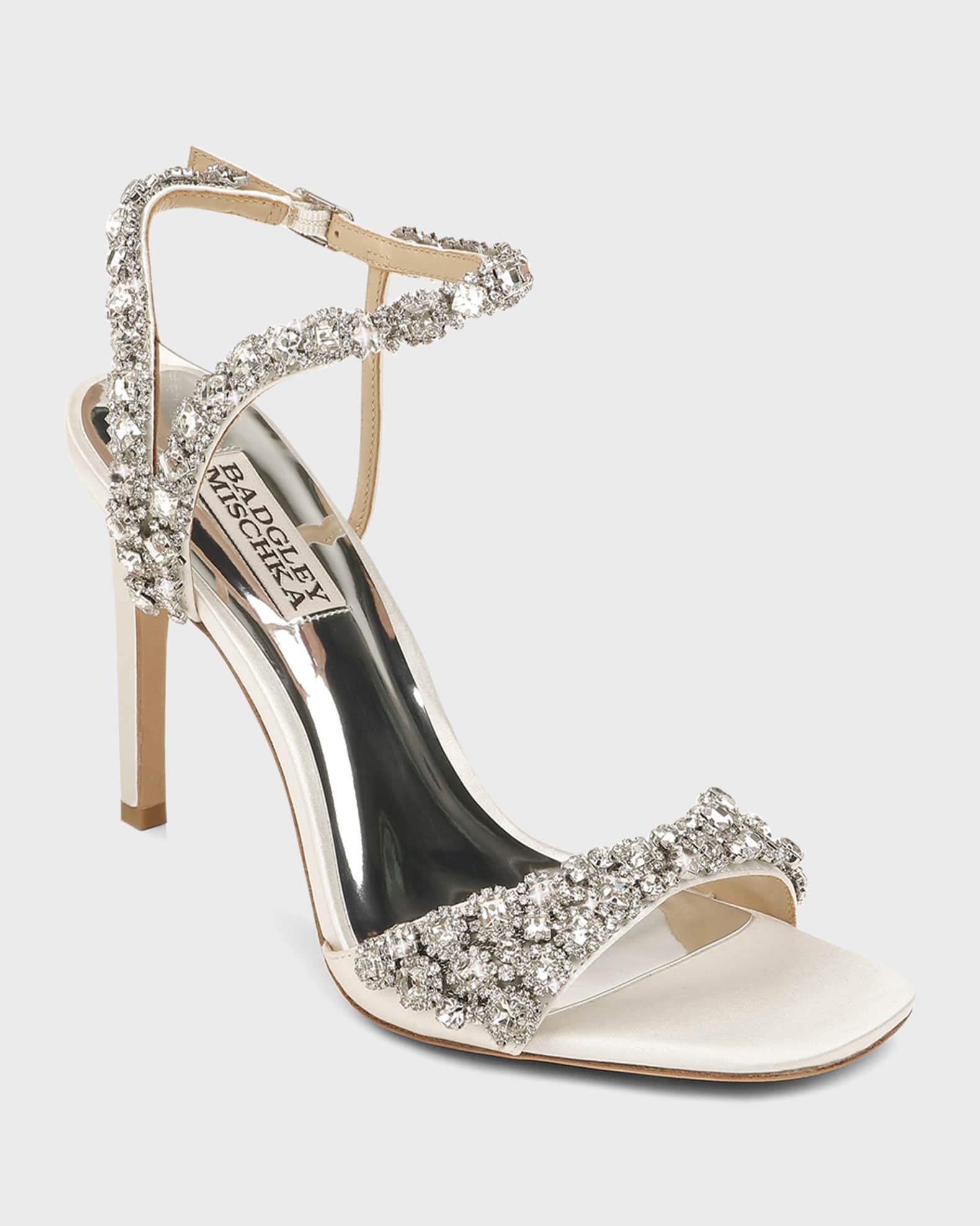 Badgley Mischka Galia Metallic Crystal Stiletto Sandals | Neiman Marcus