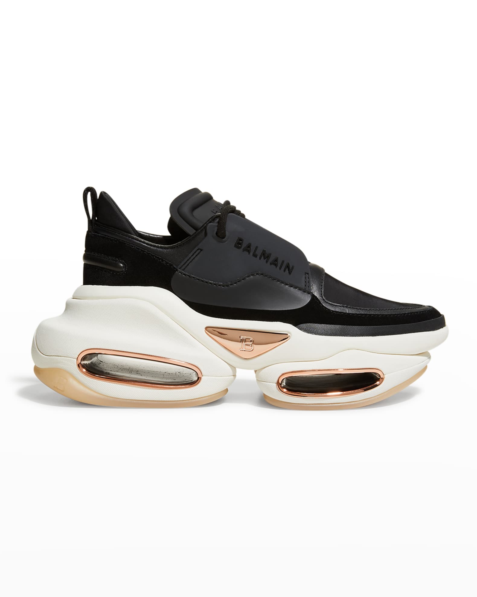 Balmain BBold Mixed Leather Fashion Sneakers | Neiman Marcus