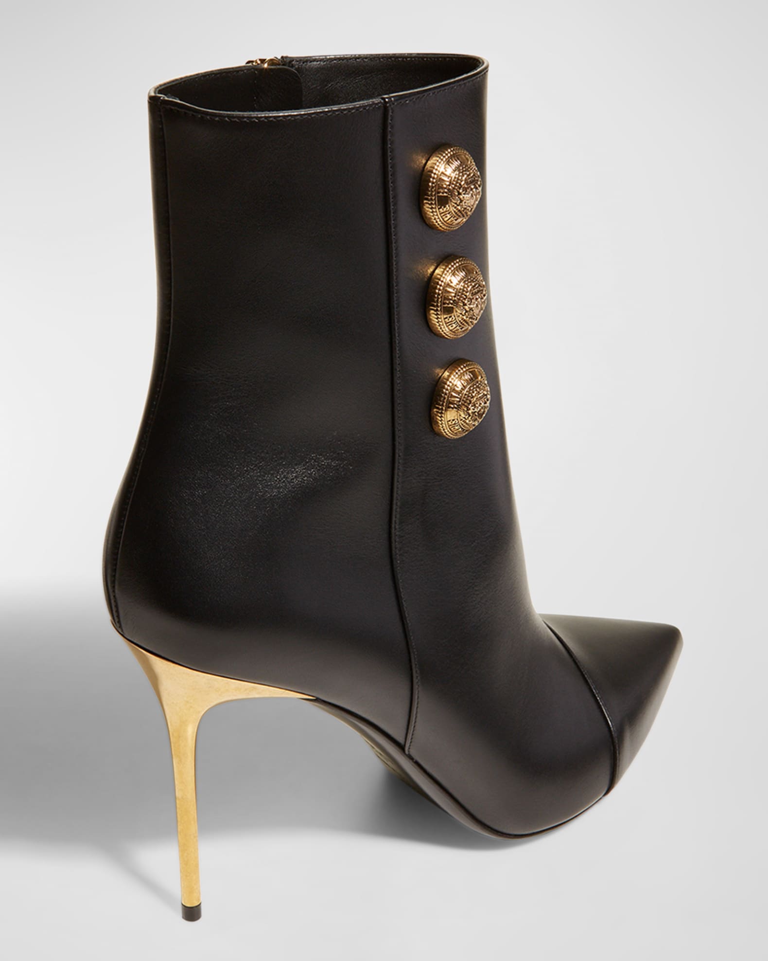 Balmain Roni Metallic-Heel Calfskin Booties | Neiman Marcus