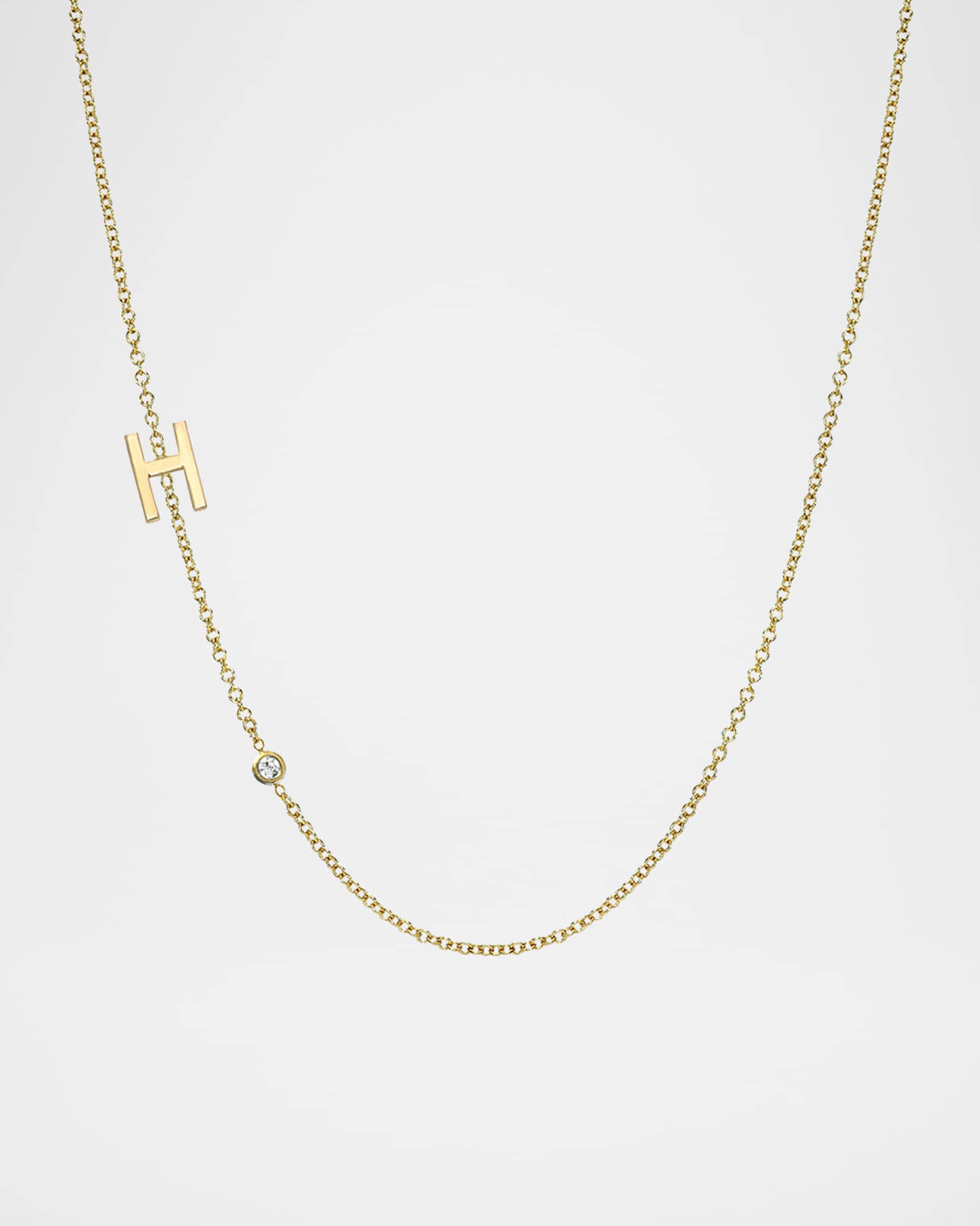 Zoe Lev Jewelry 14k Gold Asymmetrical Initial and Bezel Diamond ...