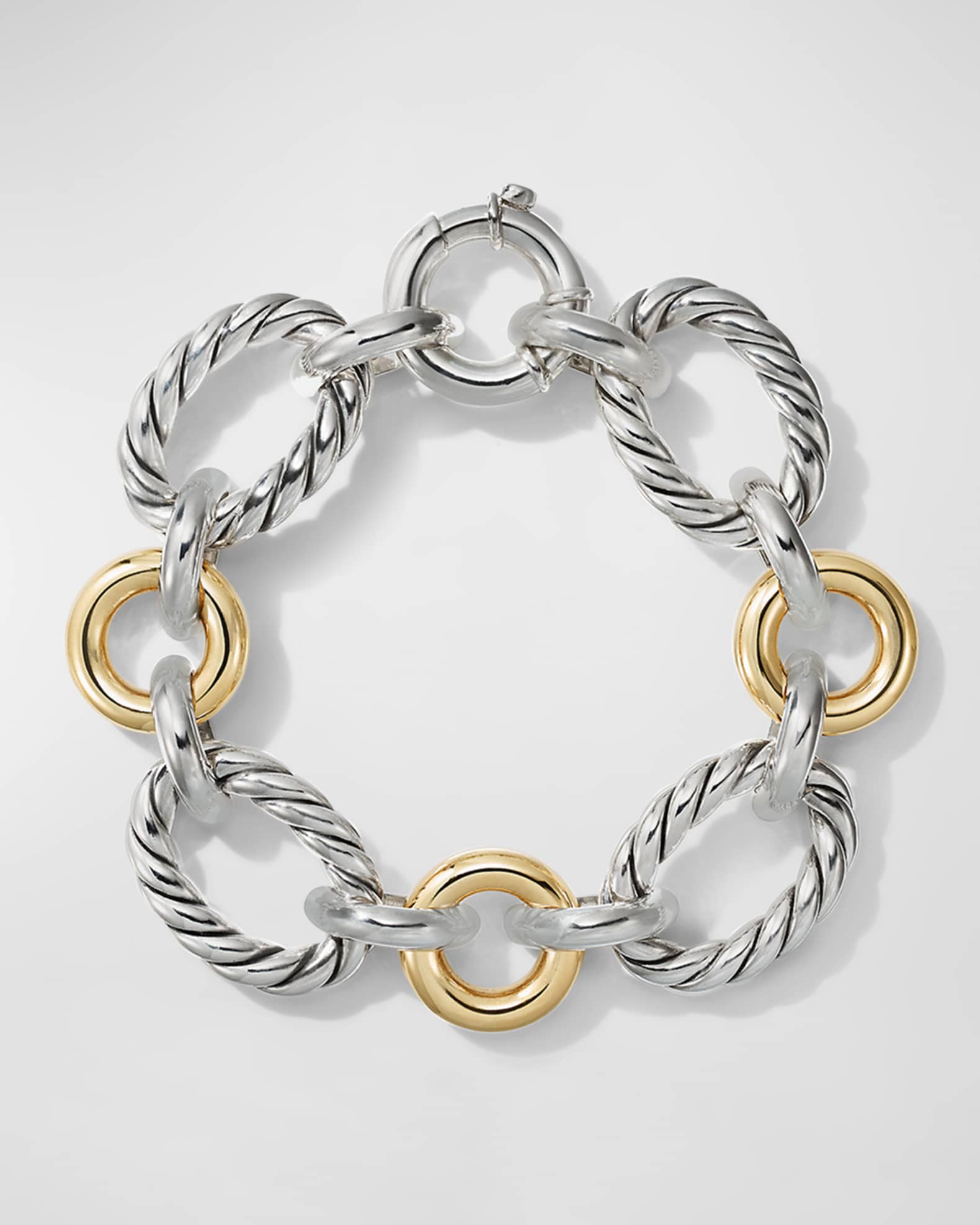 David Yurman Cable and Smooth Chain Link Bracelet with 18K Yellow Gold ...