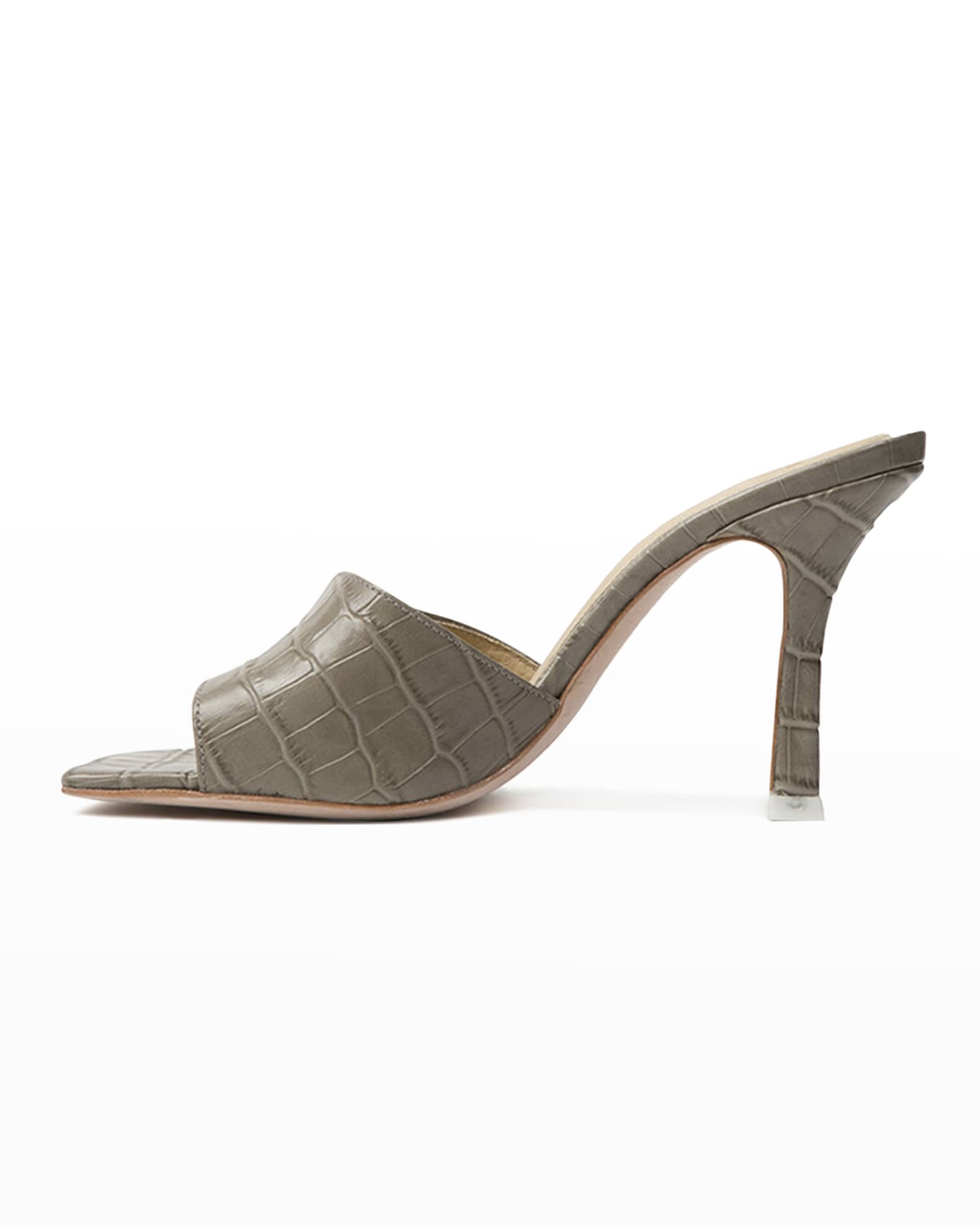 Black Suede Studio Valentina Mock-Croc Heel Slide Sandals | Neiman Marcus