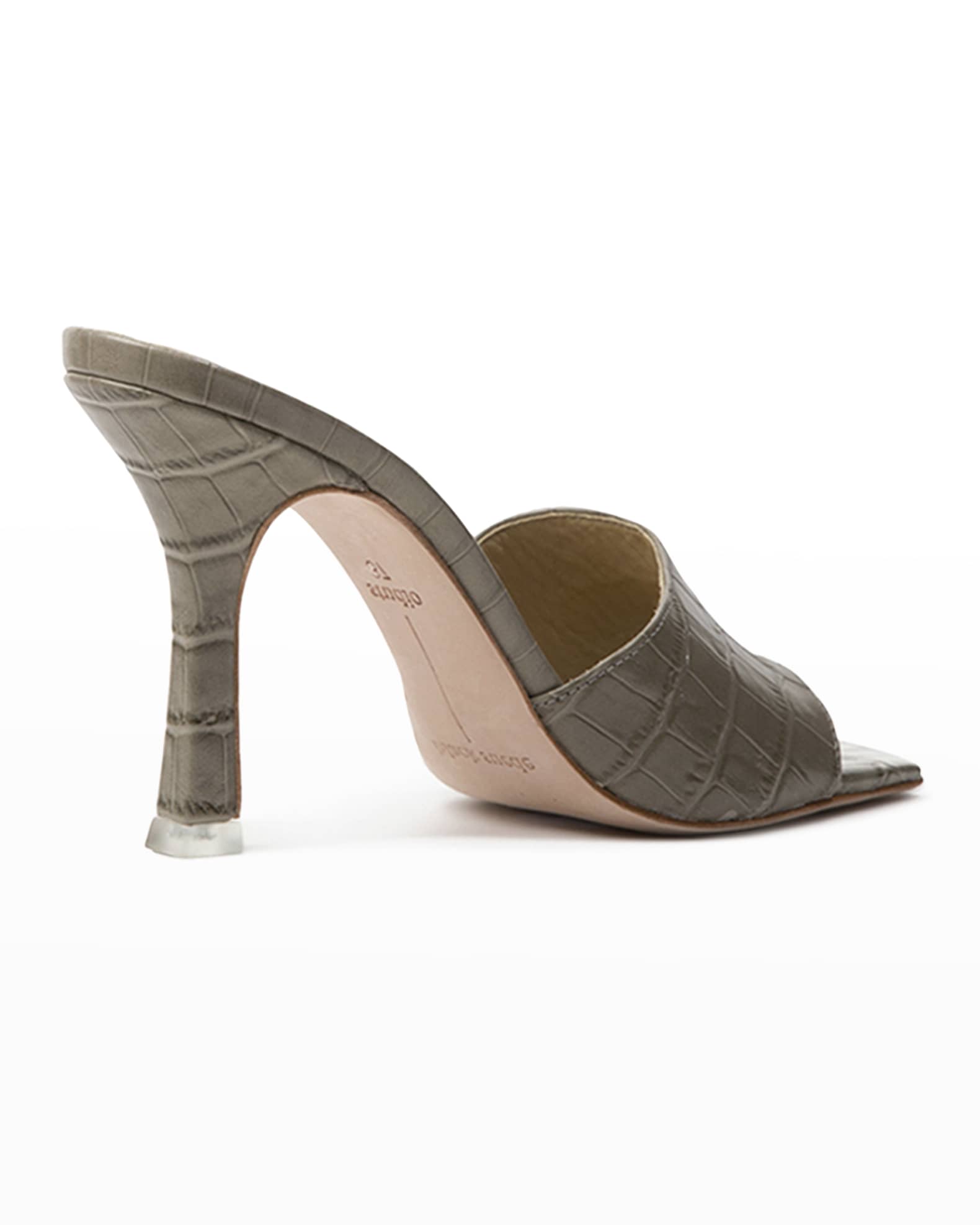 Black Suede Studio Valentina Mock-Croc Heel Slide Sandals | Neiman Marcus