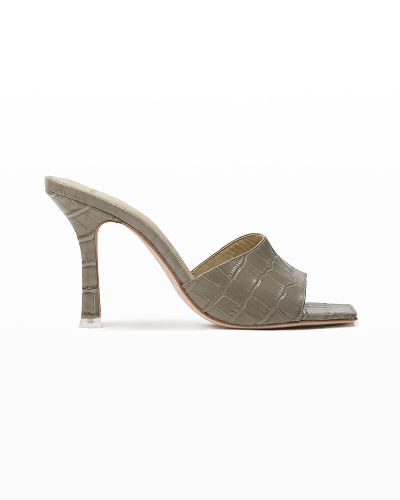 Black Suede Studio Valentina Mock-Croc Heel Slide Sandals | Neiman Marcus