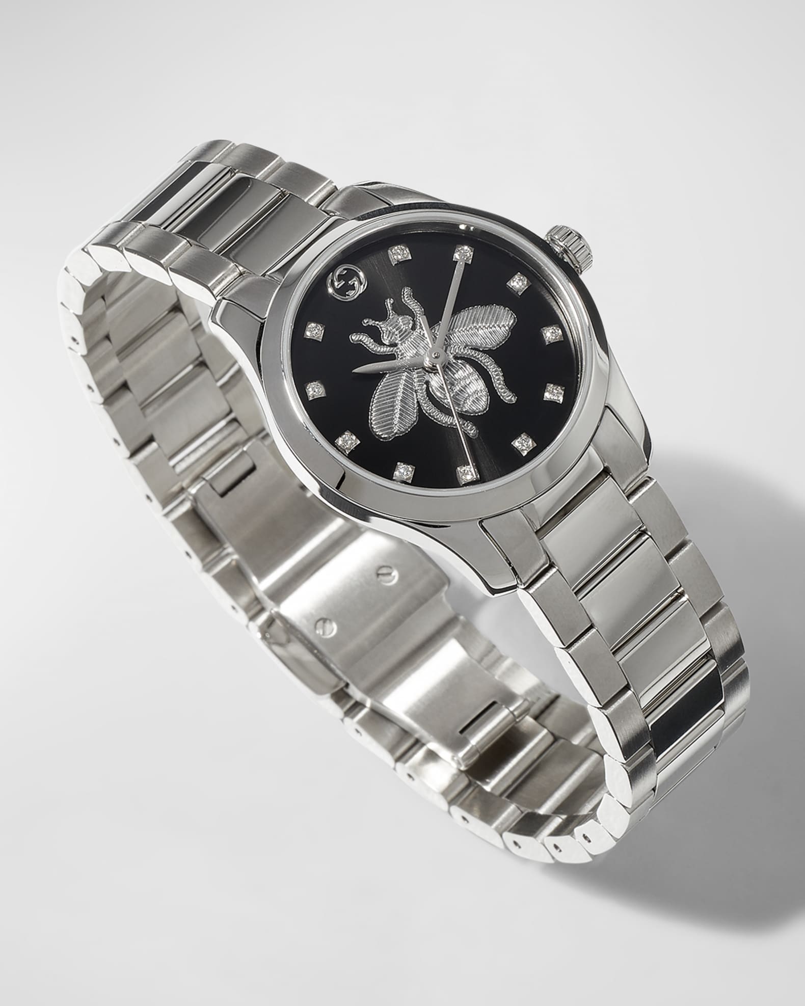 Gucci 26mm G-Timeless Bracelet Watch w/ Bee Motif and Diamonds, Black ...