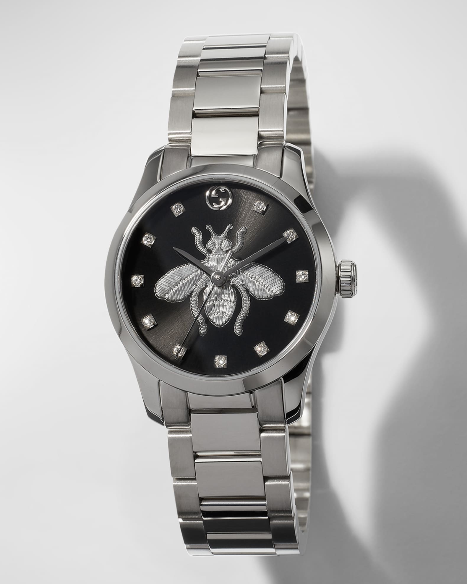 Gucci 26mm G-Timeless Bracelet Watch w/ Bee Motif and Diamonds, Black ...