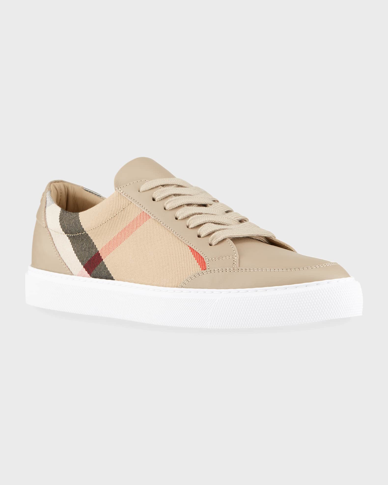 Burberry New Salmond Check Leather Sneakers | Neiman Marcus