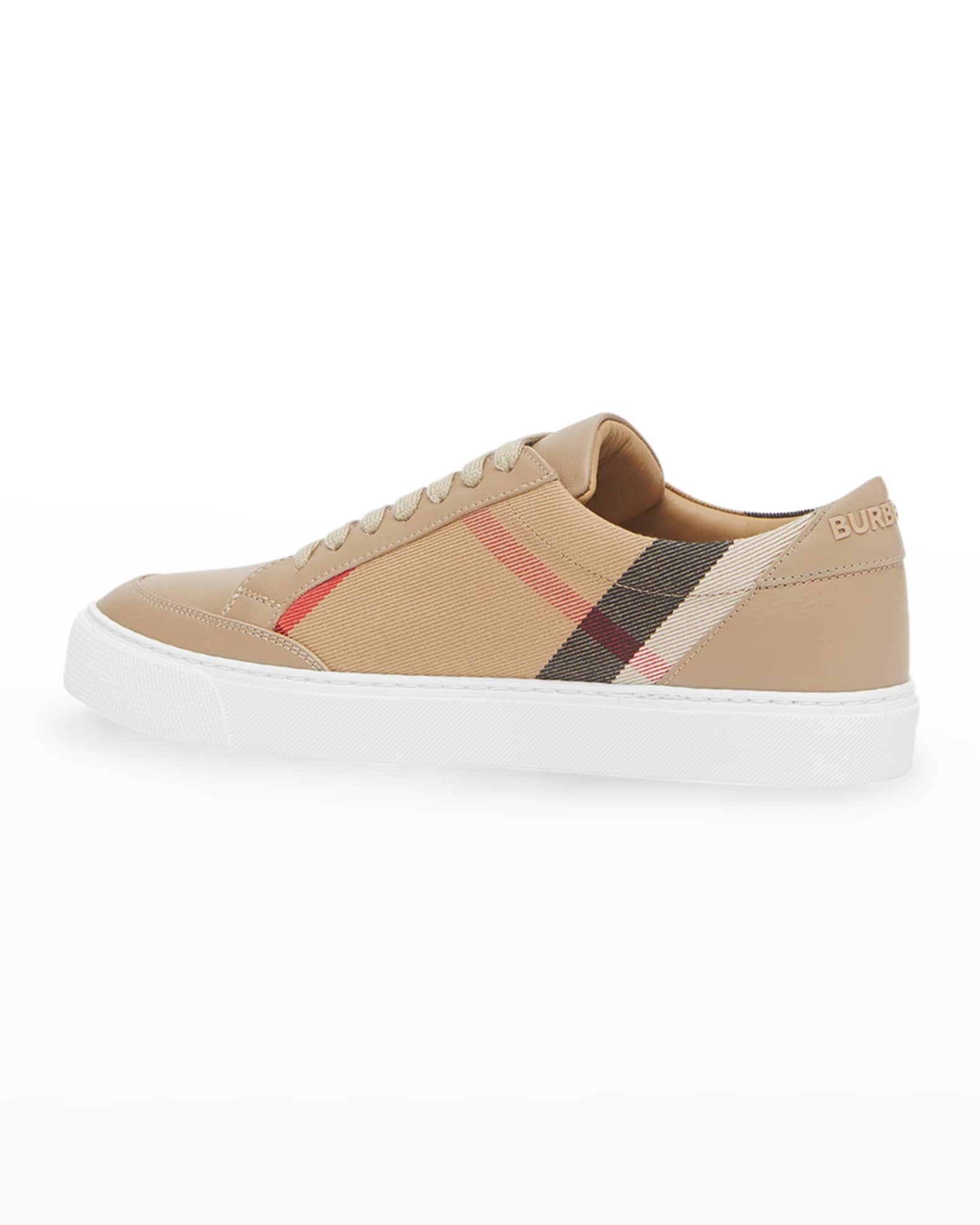 Burberry New Salmond Check Leather Sneakers | Neiman Marcus