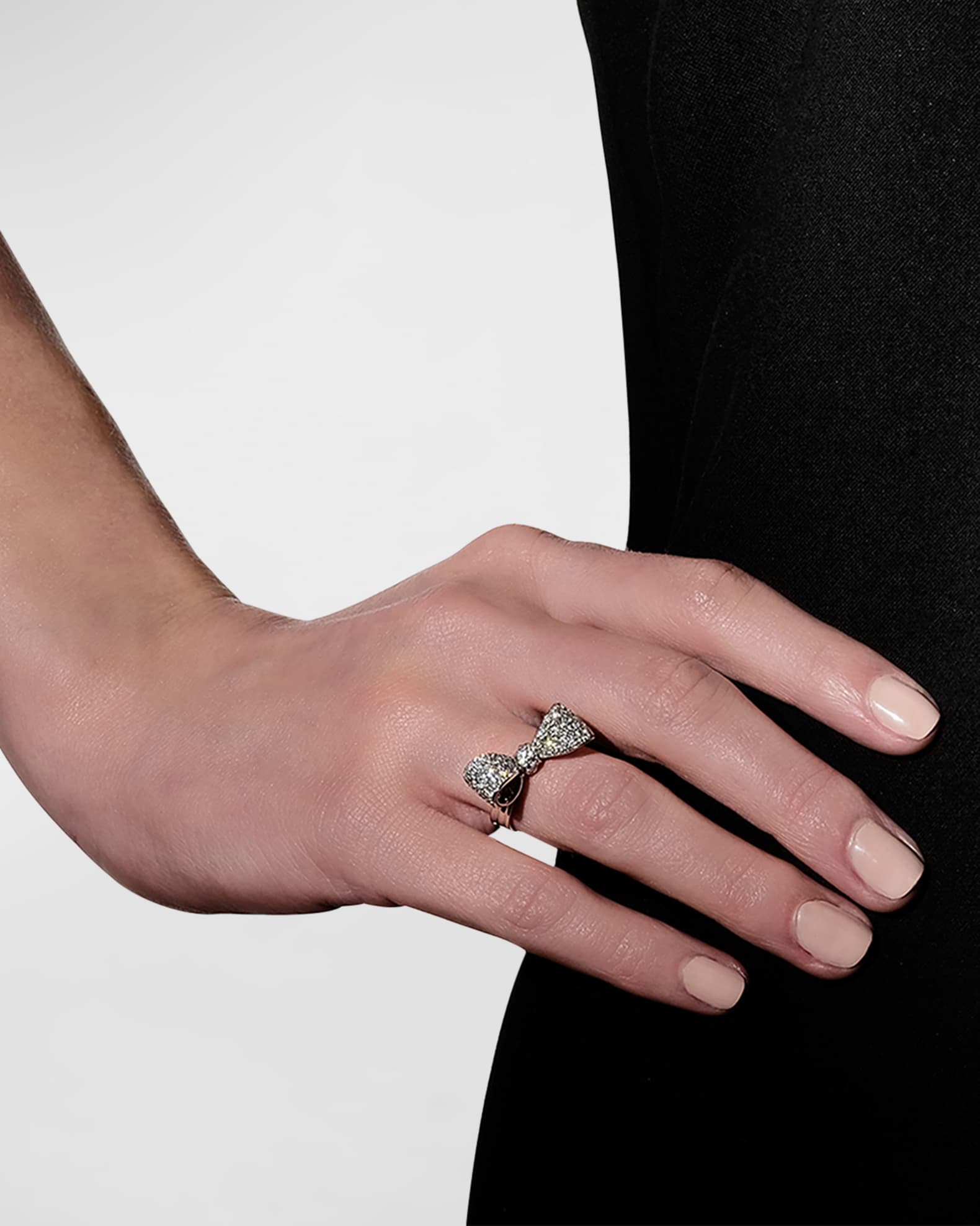 Mimi So Bow 18k White Gold White Diamond Bow Ring, Size 6 | Neiman Marcus