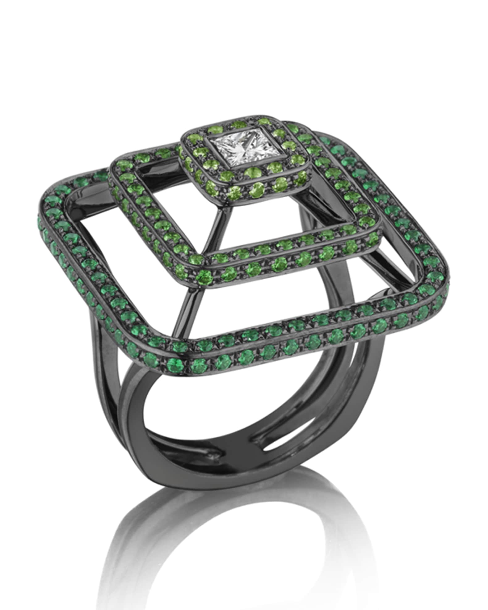 Mimi So Tsavorite and Diamond Pyramid Ring, Size 6 | Neiman Marcus