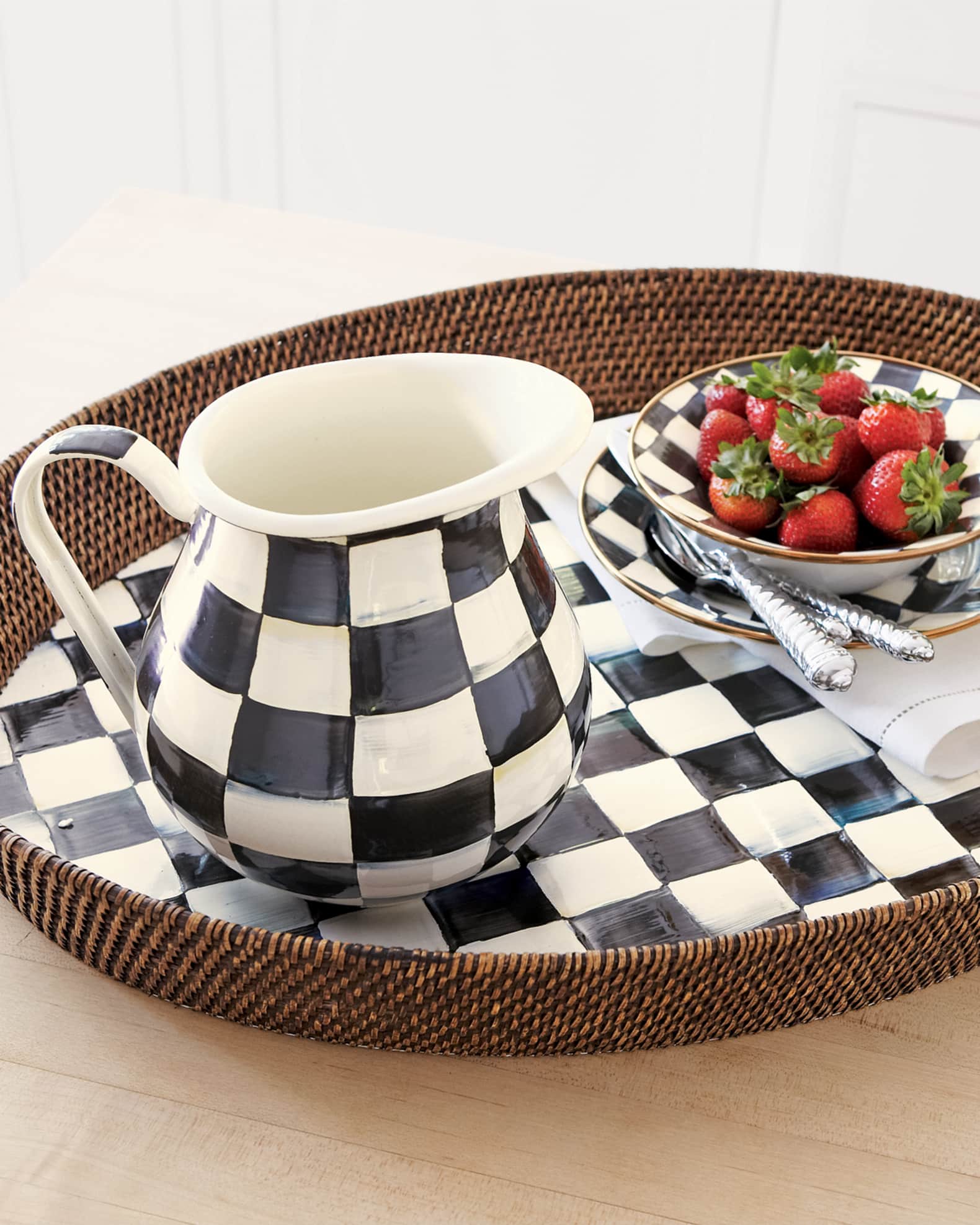Courtly Check Rattan Party Tray & Pitcher | Neiman Marcus
