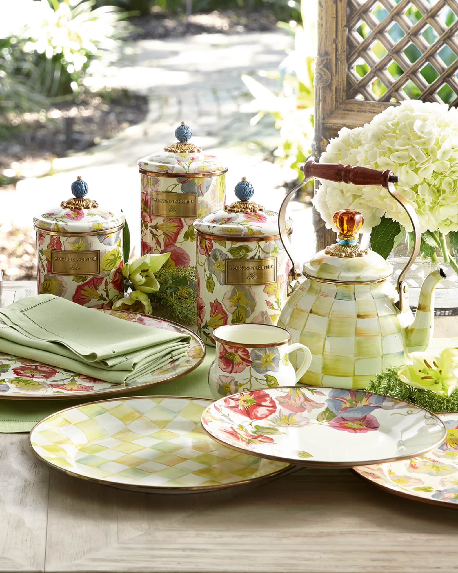 Parchment Check Enamel Canisters | Neiman Marcus