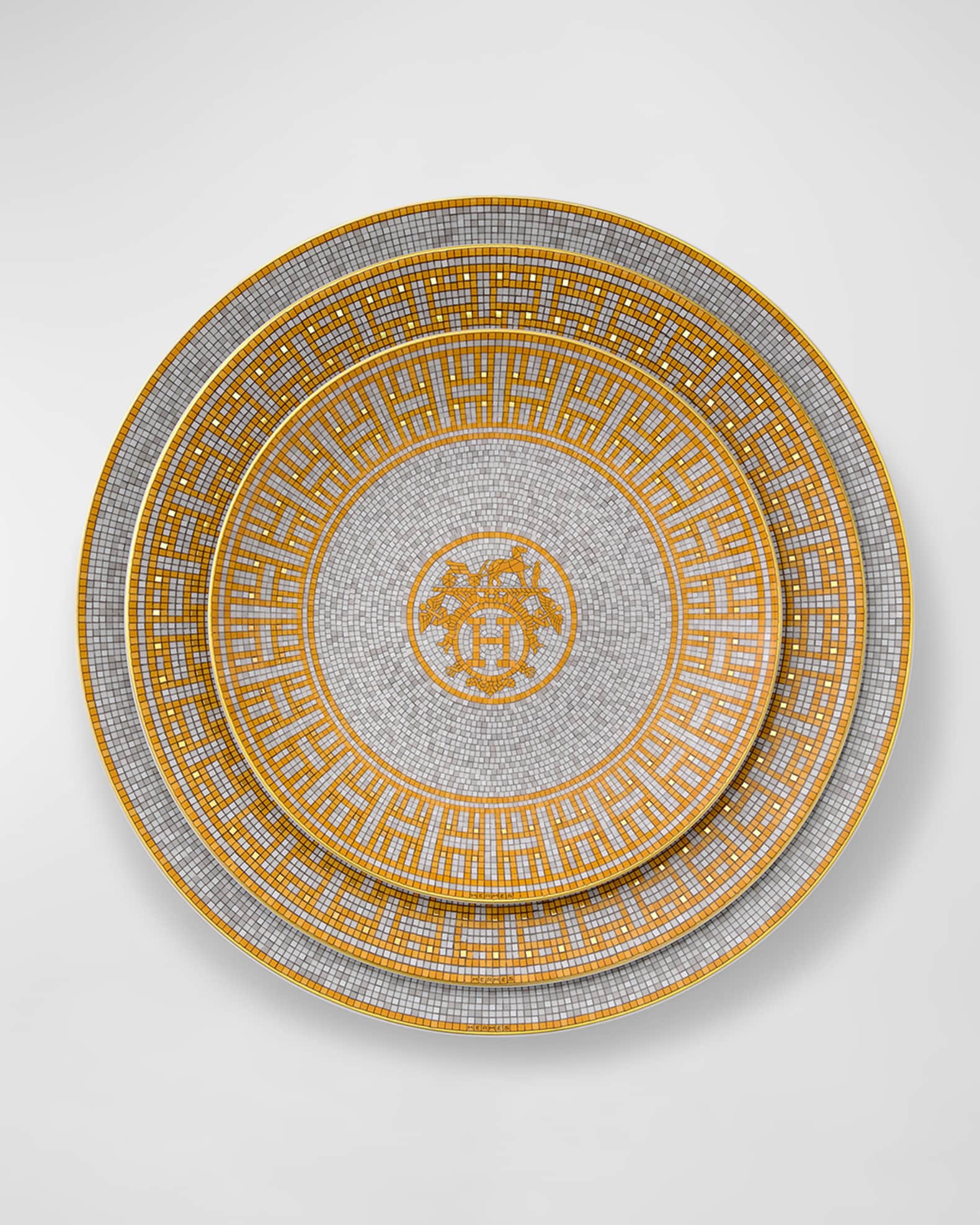 Hermes Mosaique AU 24 Gold Rectangular Ashtray