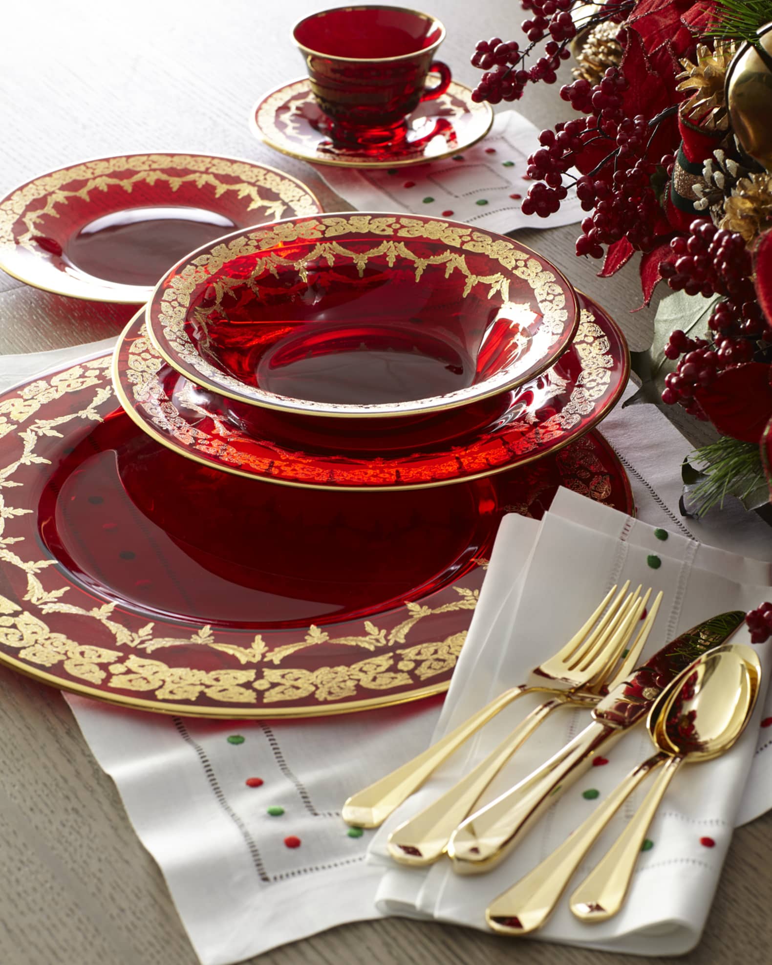 red dining set plates