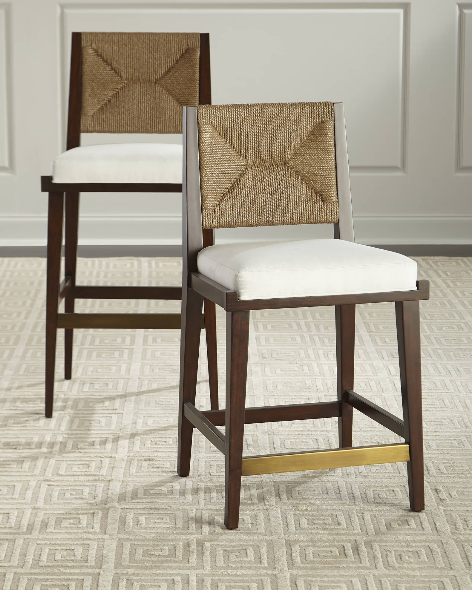 Gabby Upholstered and Jute Counter Stools | Neiman Marcus