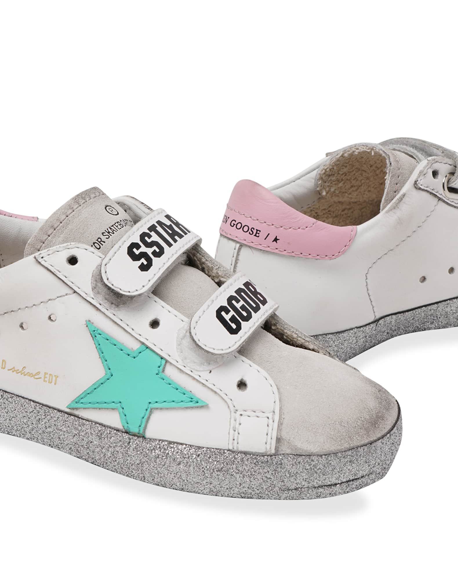 Kid's Old School Leather Grip-Strap Glitter-Sole Sneakers | Neiman Marcus