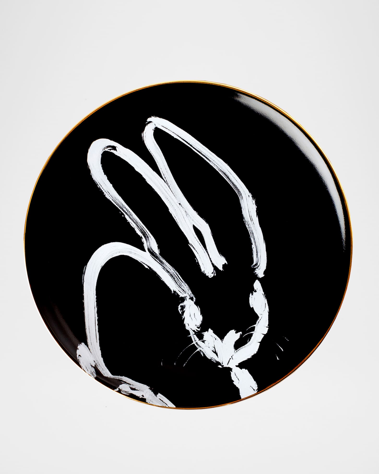 Hunt Slonem Rabbit Run Dinner Plate with Gold Rim - Black | Neiman Marcus