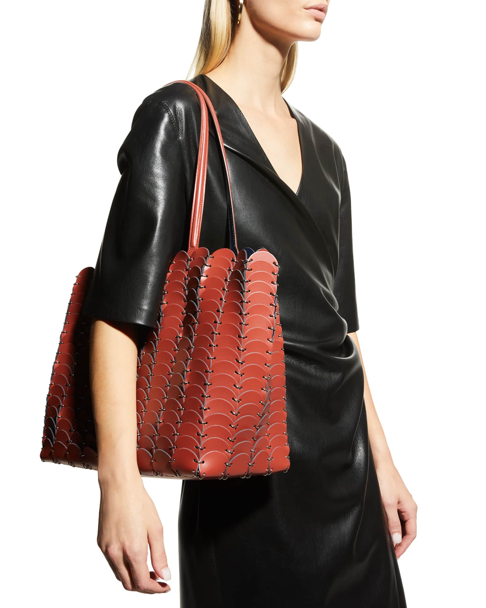 Paco Rabanne Pacoio Cabas Disc Leather Tote Bag | Neiman Marcus