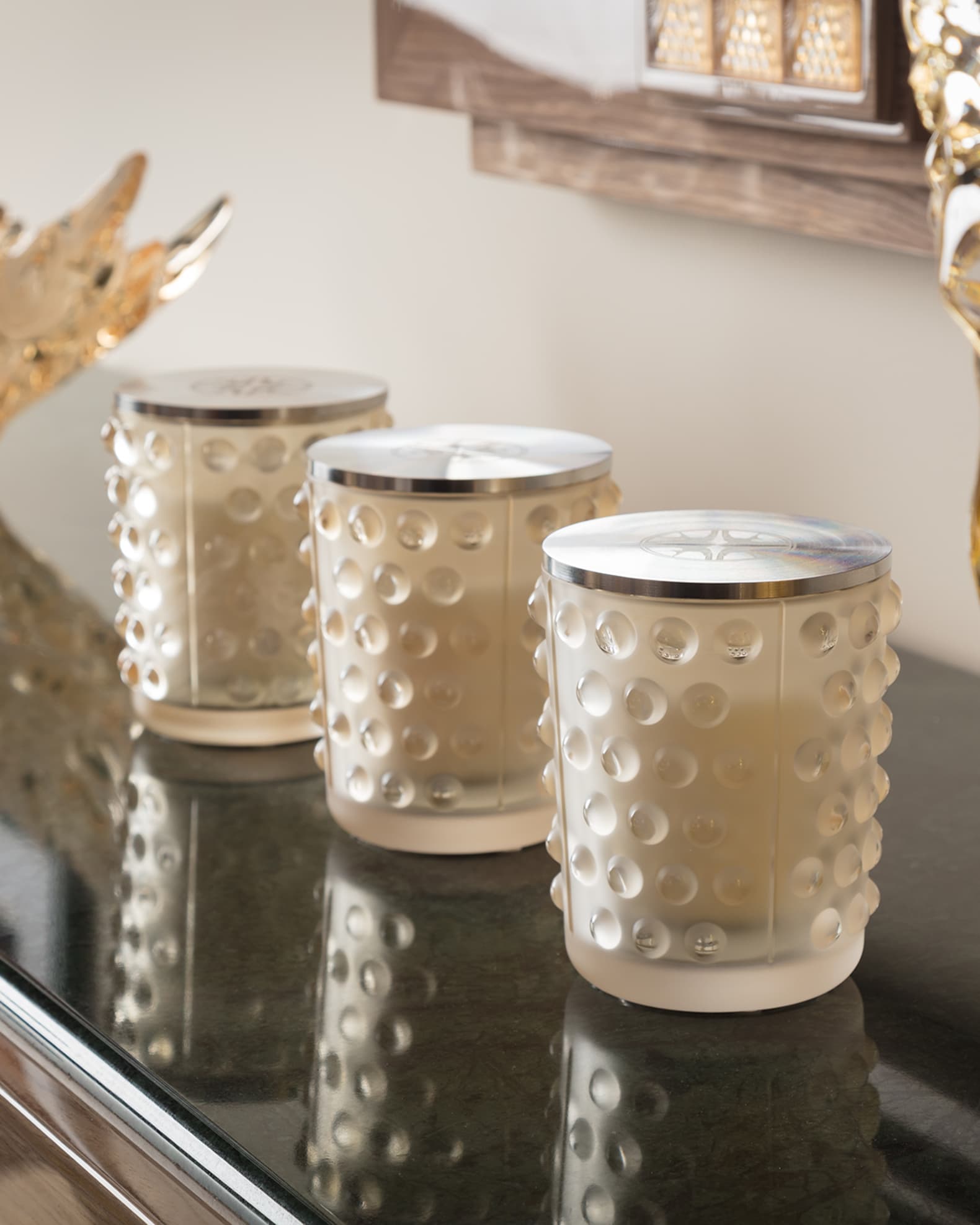 Lalique Gold Luster Mossi Vase Candle | Neiman Marcus