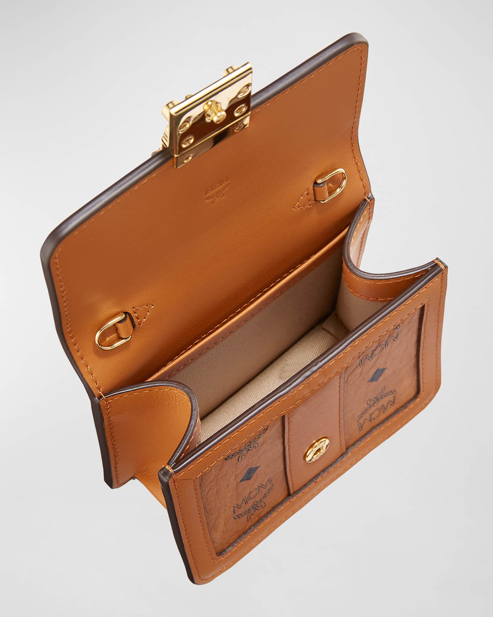 MCM Tracy Visetos Chain Crossbody Bag, Cognac | Neiman Marcus