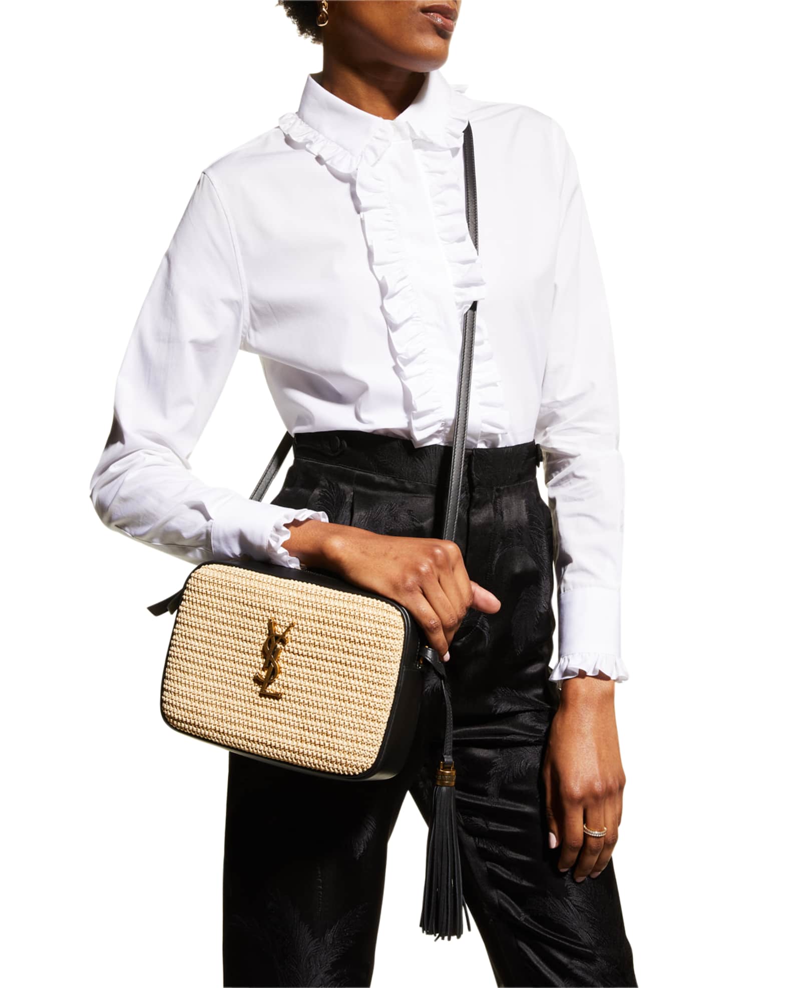Saint Laurent Lou Medium YSL Monogram Raffia Camera Bag | Neiman Marcus