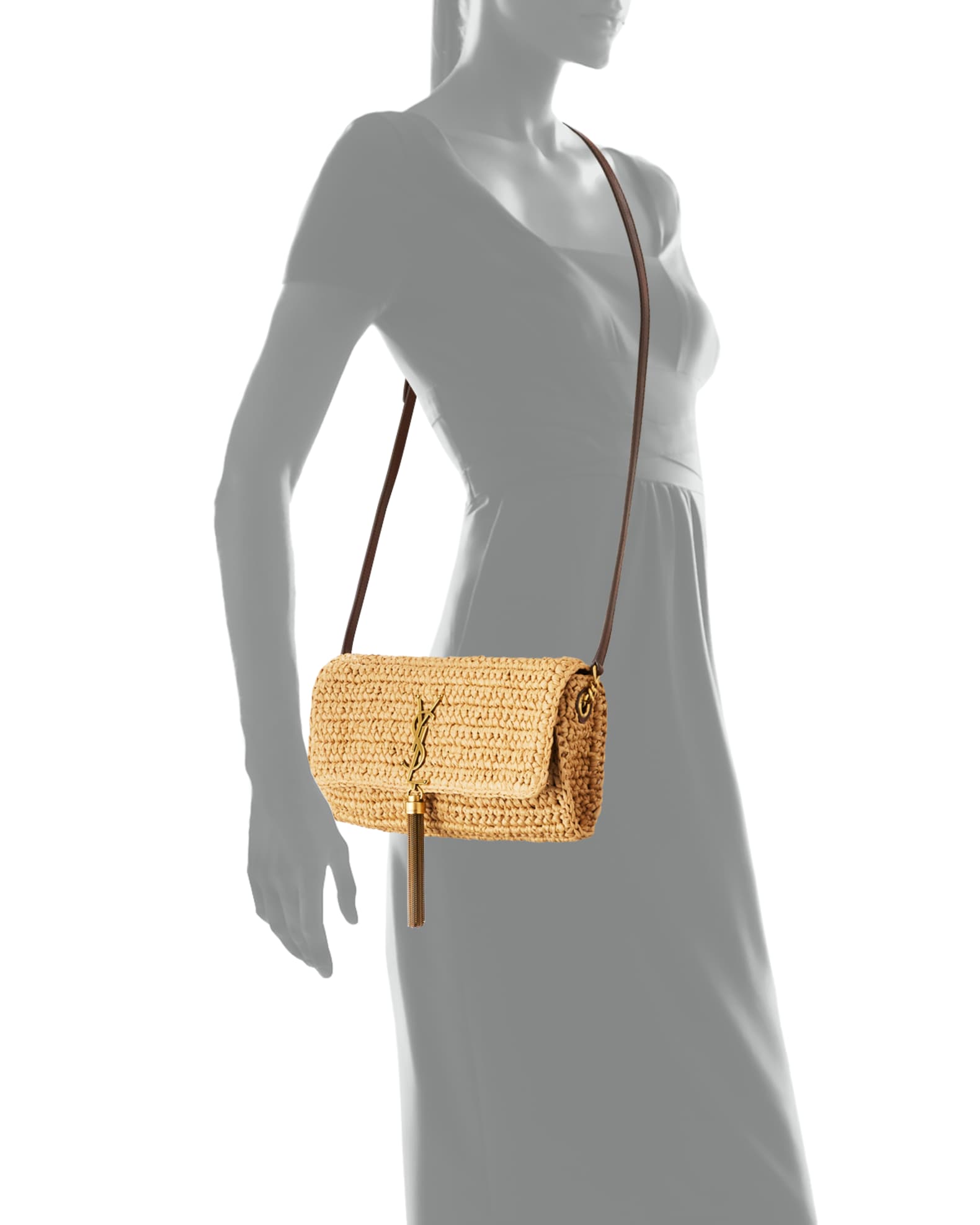 Saint Laurent Kate 99 YSL Raffia Tassel Shoulder Bag | Neiman Marcus