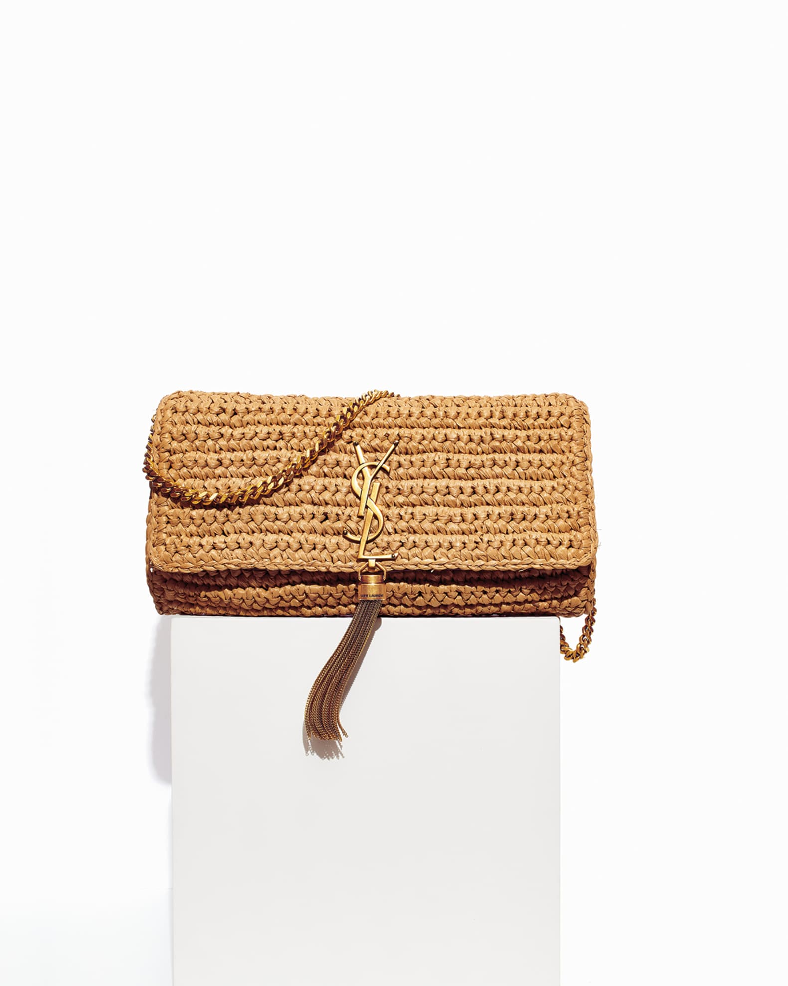 Saint Laurent Kate 99 YSL Raffia Tassel Shoulder Bag | Neiman Marcus