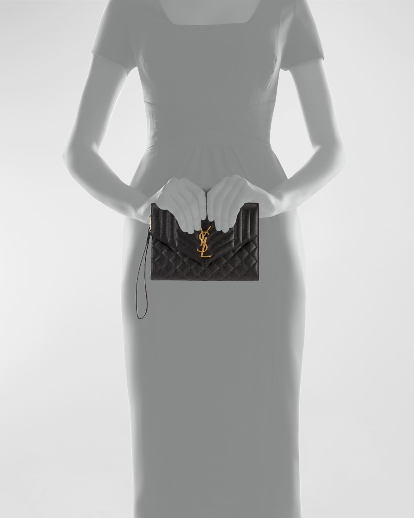 Saint Laurent Envelope Flap YSL Clutch Bag in Grained Leather | Neiman ...