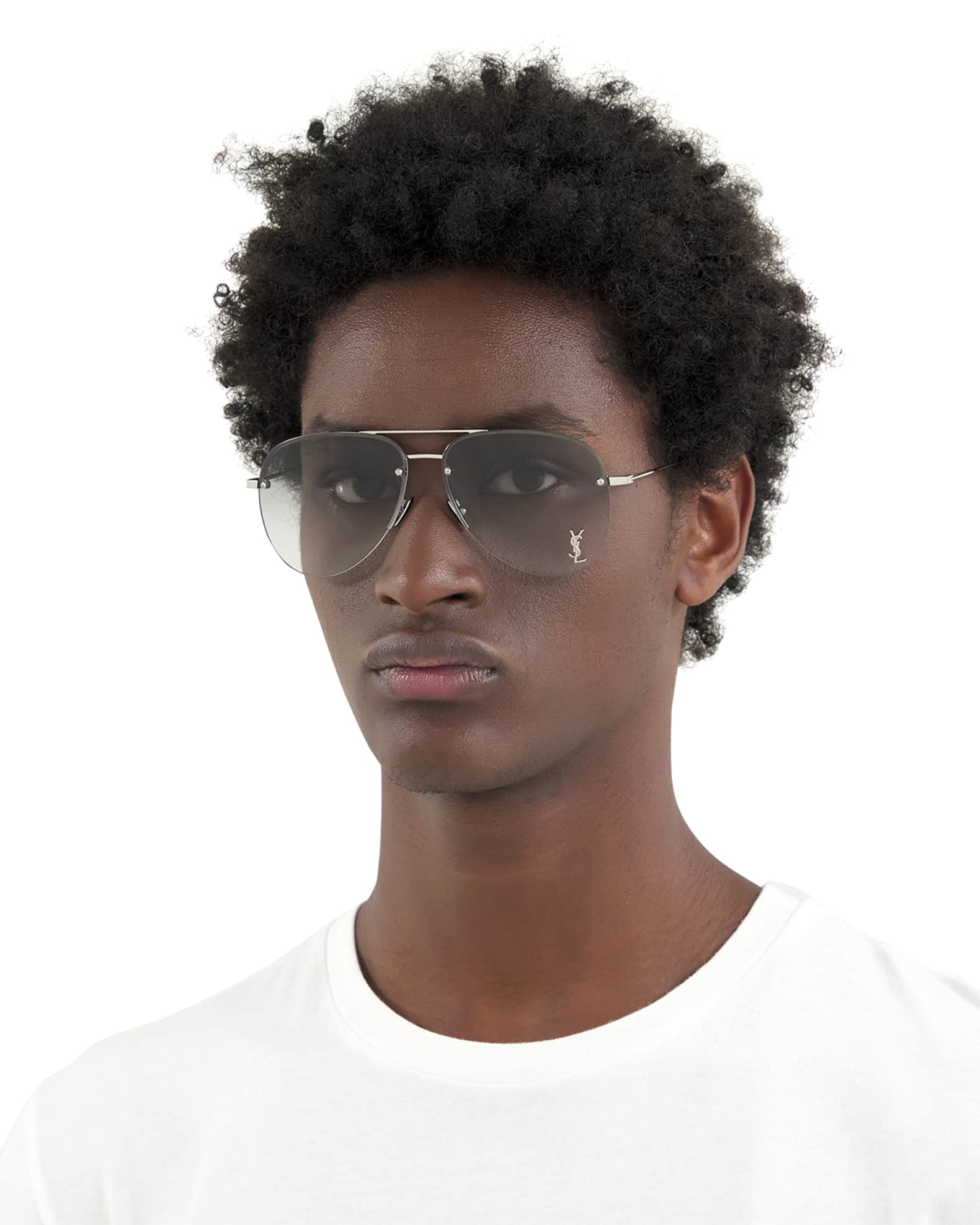 Saint Laurent YSL Semi-Rimless Metal Aviator Sunglasses | Neiman Marcus