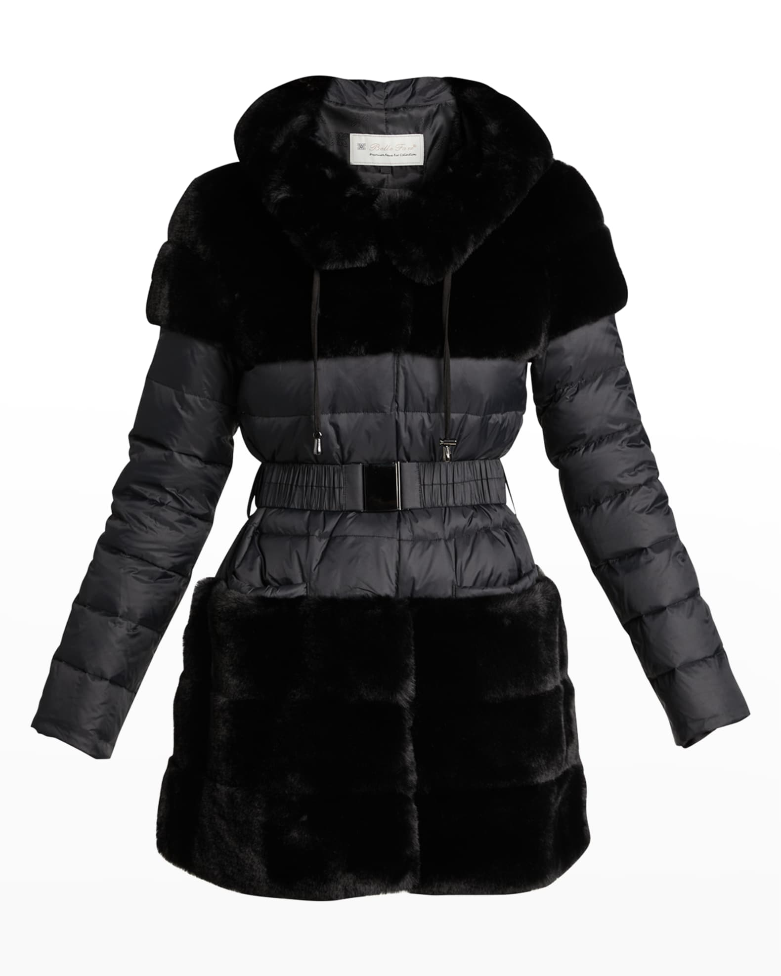 Belle Fare The Erika Faux-Fur Belted Down Jacket | Neiman Marcus