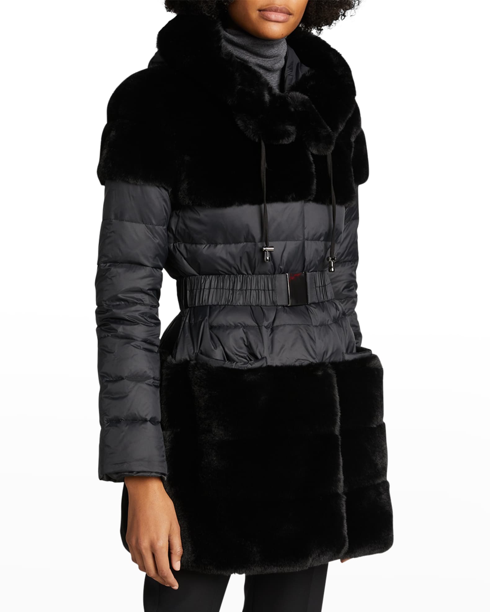 Belle Fare The Erika Faux-Fur Belted Down Jacket | Neiman Marcus