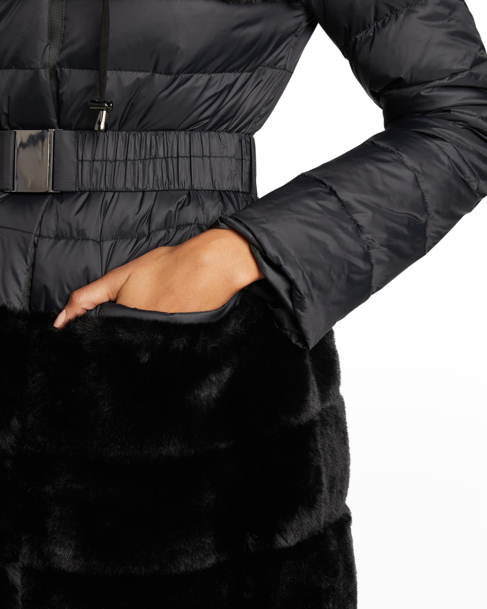 Belle Fare The Erika Faux-Fur Belted Down Jacket | Neiman Marcus