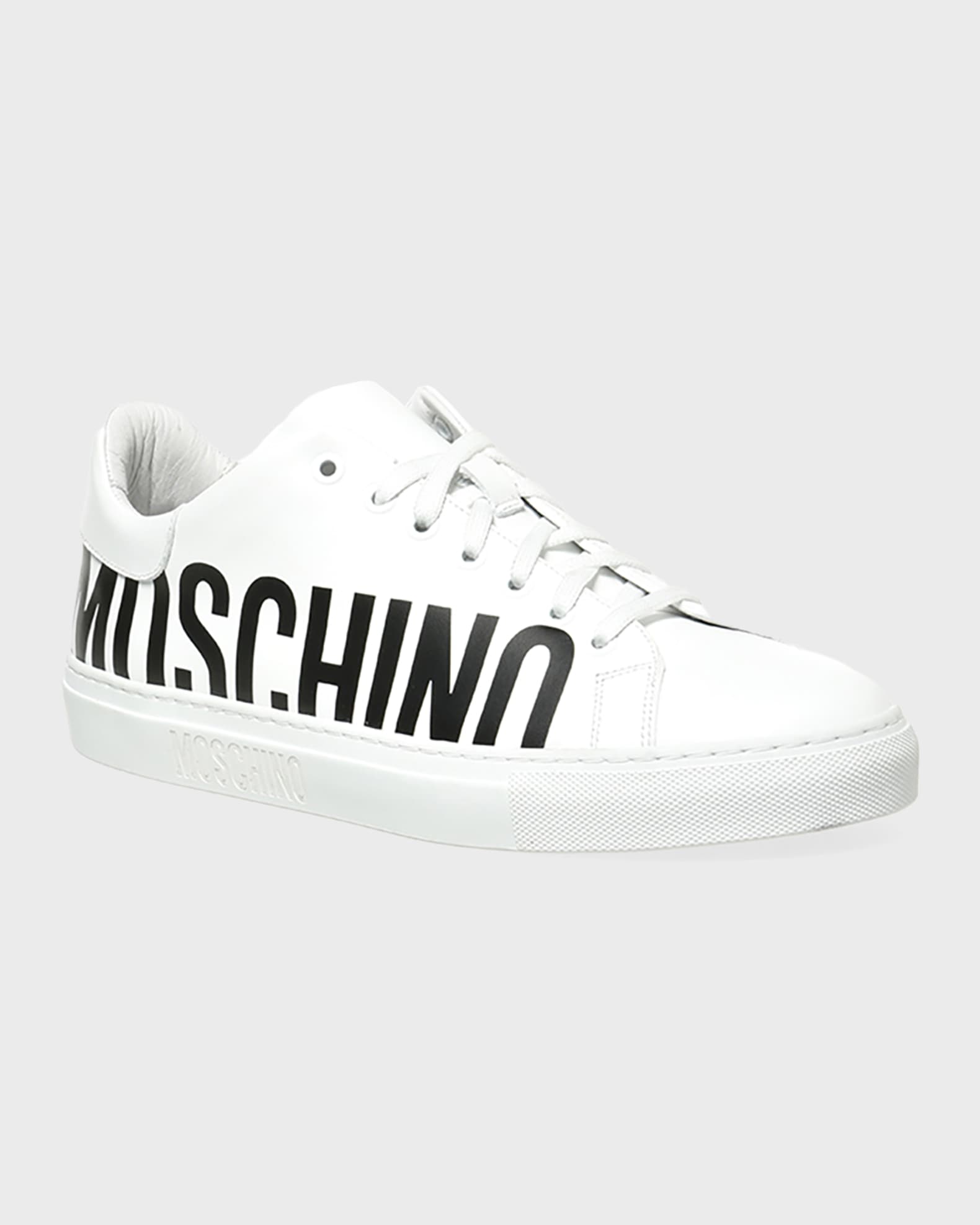 Moschino Men's Bicolor Logo Leather Low-Top Sneakers | Neiman Marcus
