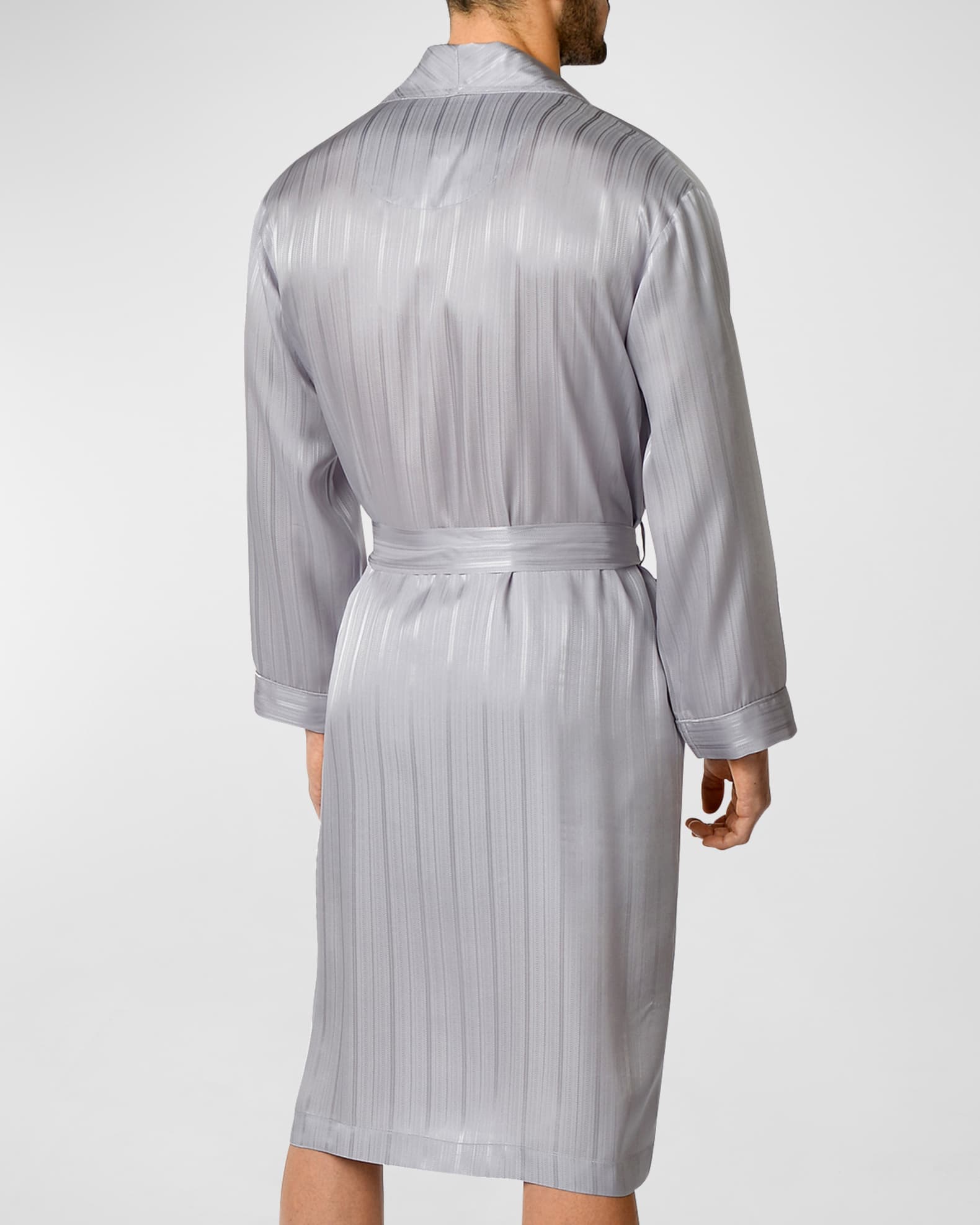 Majestic International Men's Herringbone Stripe Silk Shawl Robe ...