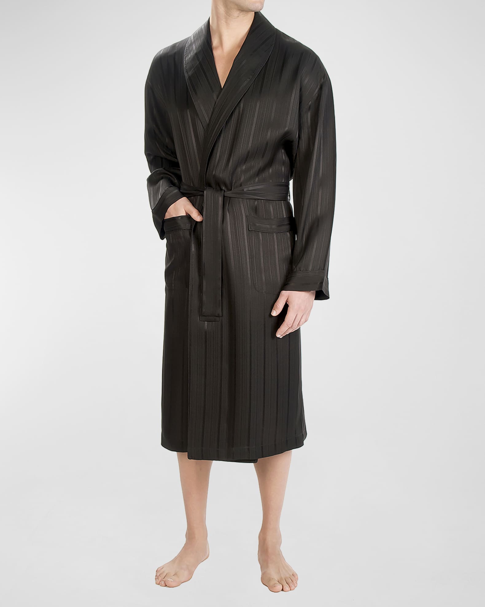 Majestic International Men's Herringbone Stripe Silk Shawl Robe ...