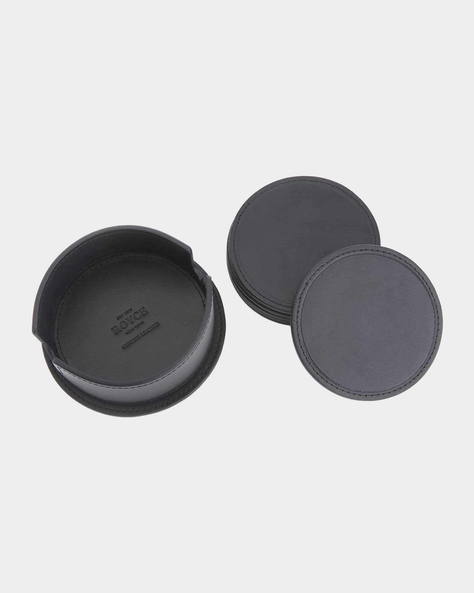ROYCE New York Monogrammed Leather Coasters & Holder, Set of 6 | Neiman ...