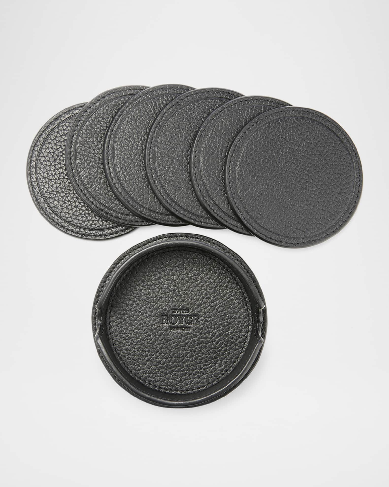 ROYCE New York Monogrammed Leather Coasters & Holder, Set of 6 | Neiman ...