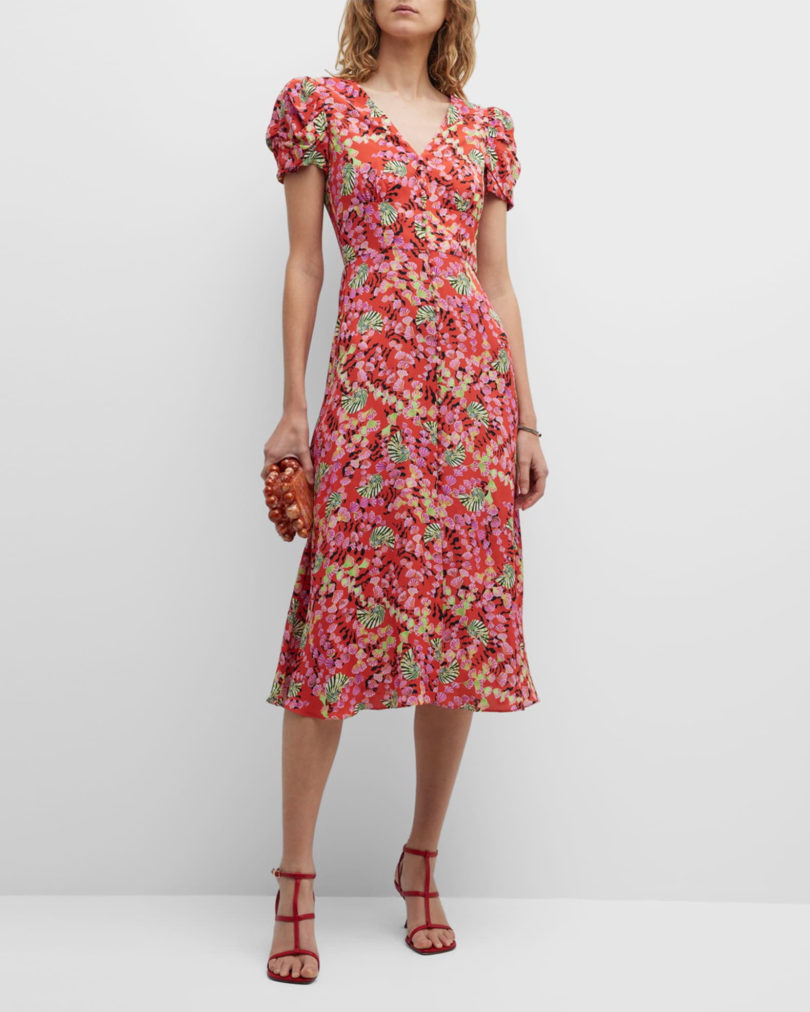 Saloni Margot Button-Front Midi Dress | Neiman Marcus
