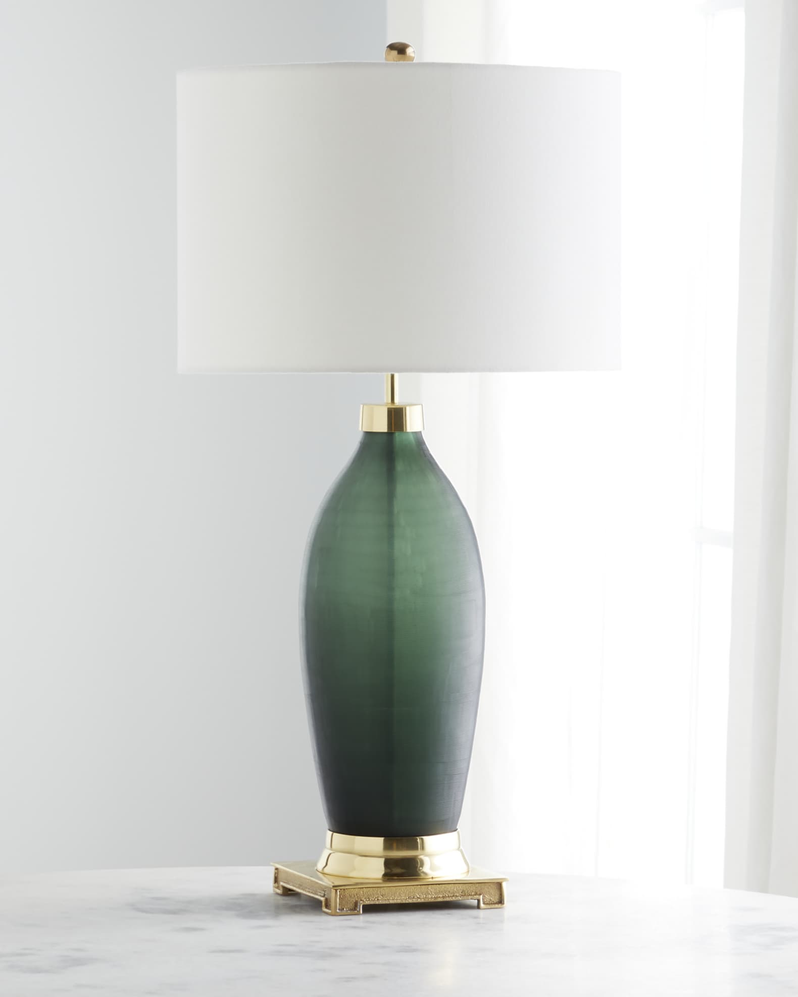 John-Richard Collection Emerald Green Etched Glass Table Lamp | Neiman ...